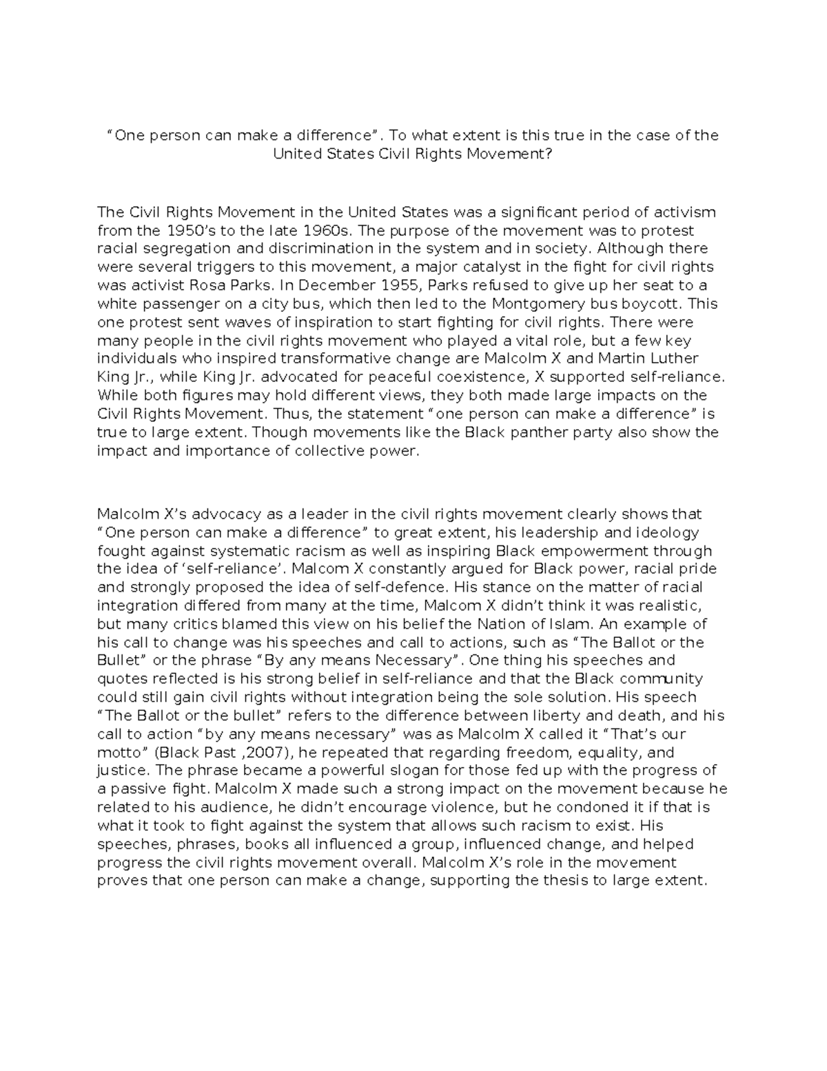 Civil Rights Movement: The Impact of Individual Leaders (Final) - Studocu
