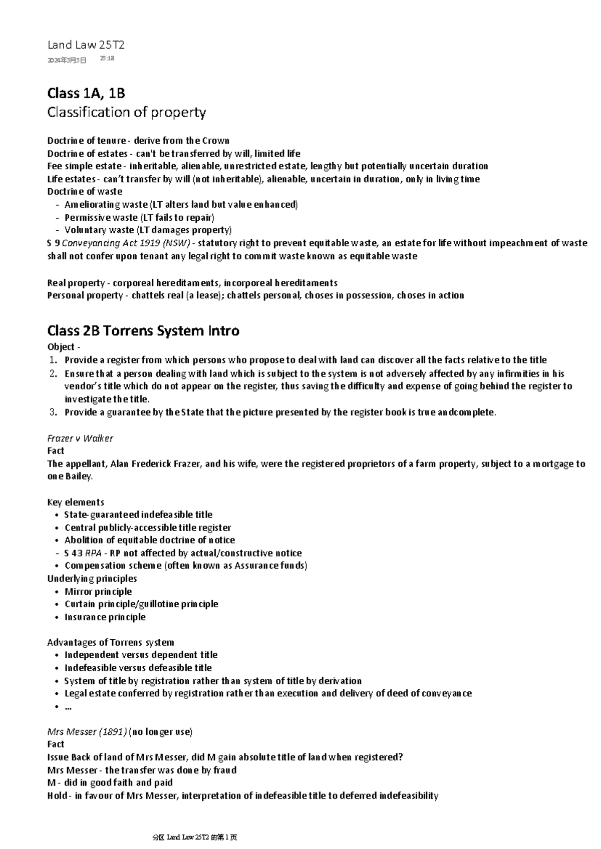 Land Law 25T2: Comprehensive Notes on Property Doctrine and Cases - Studocu