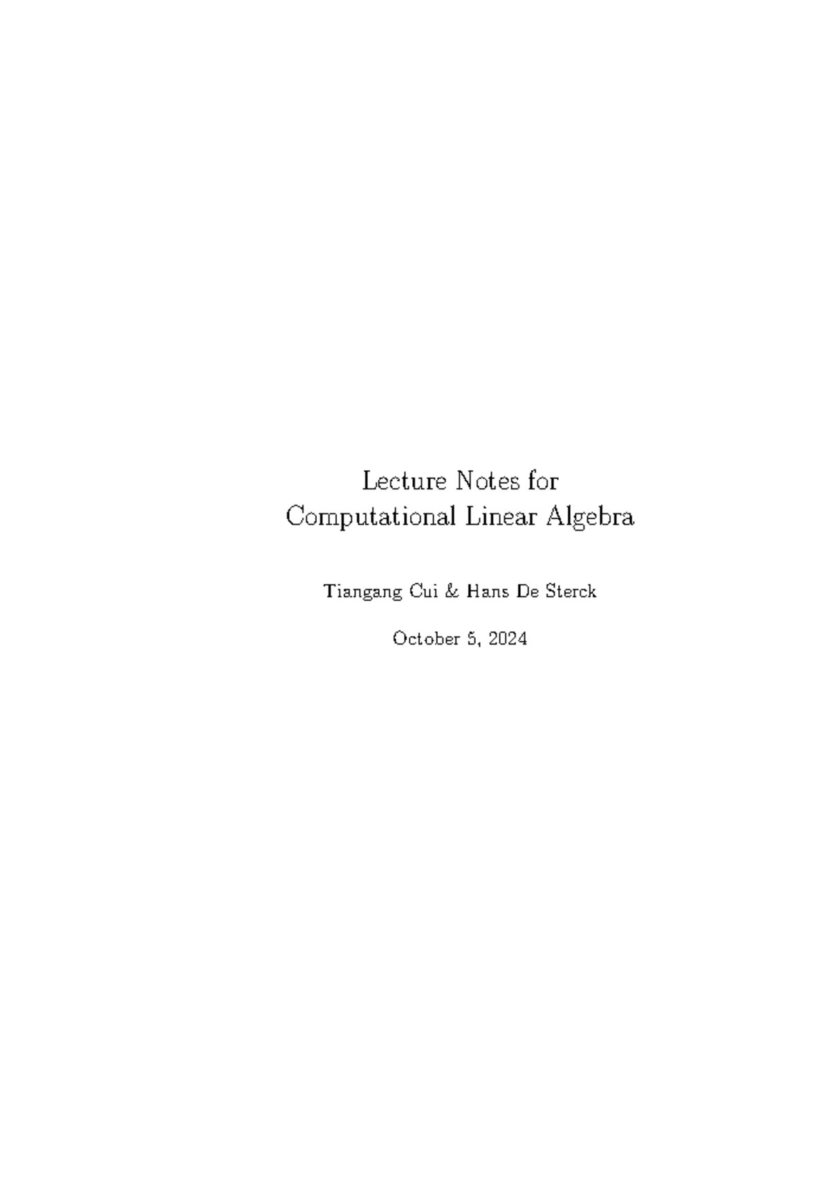 mth3320 lecture notes - Lecture Notes for Computational Linear Algebra ...