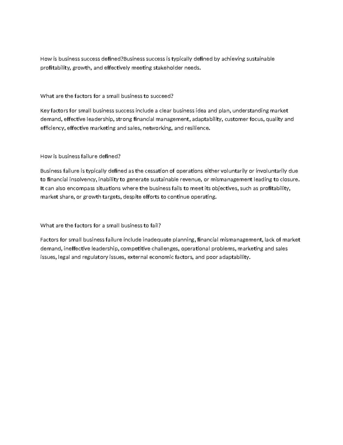 BUS 101: PRE Final QUIZ 1 - Business Success & Failure Factors - Studocu