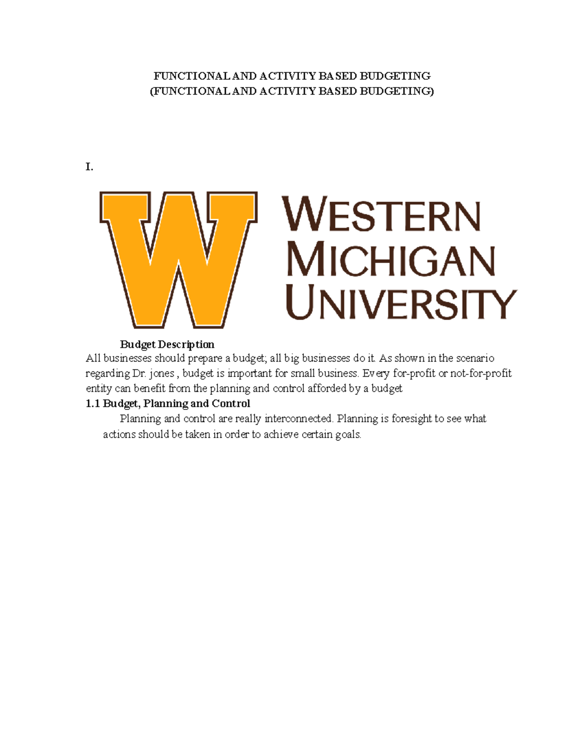 Task 42 - task - FUNCTIONAL AND ACTIVITY BASED BUDGETING (FUNCTIONAL ...