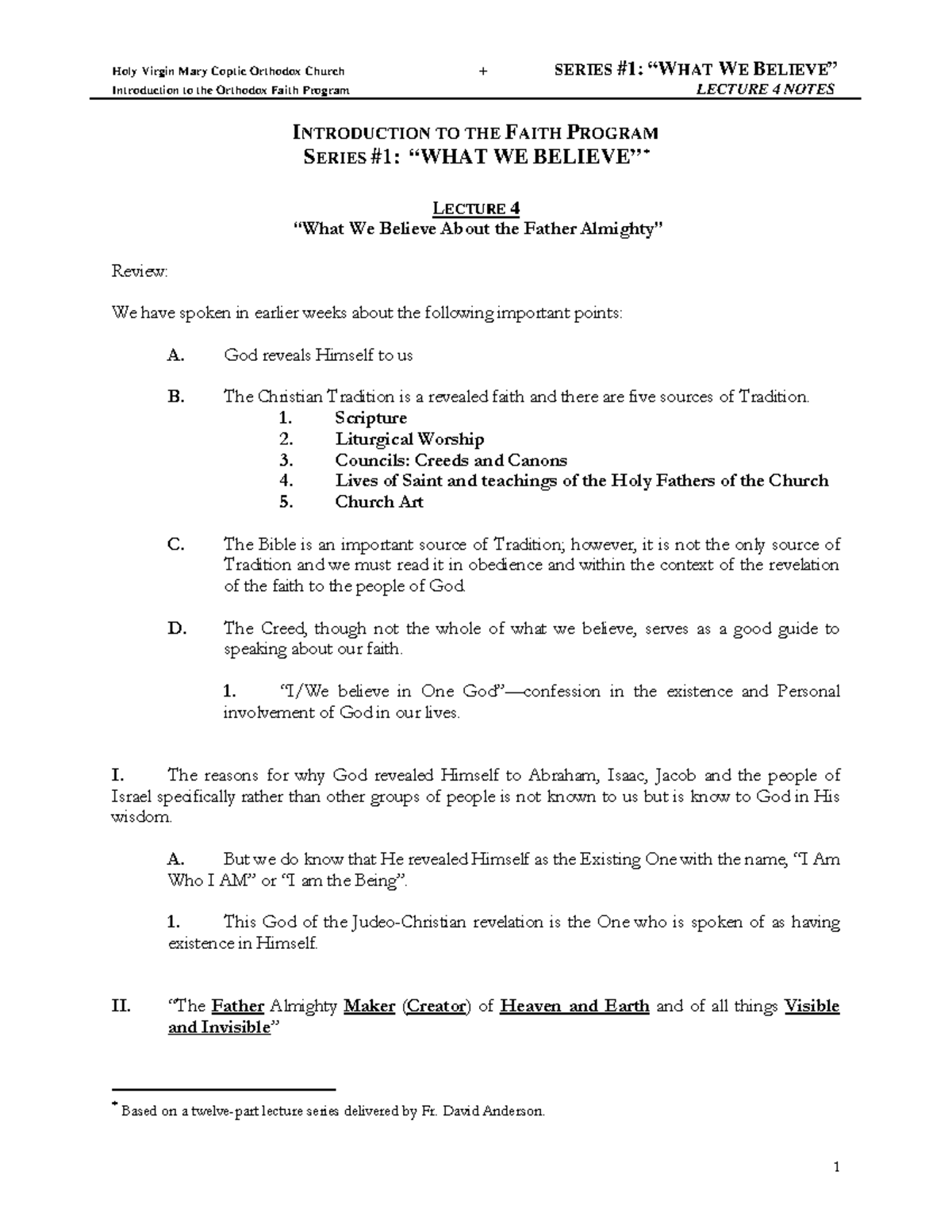 Holy Virgin Mary Coptic Orthodox Church: Lecture 4 Notes on the Father ...