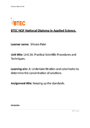 BTEC Applied Science Unit 7: June 2024 Combined Assessment Prep - Studocu