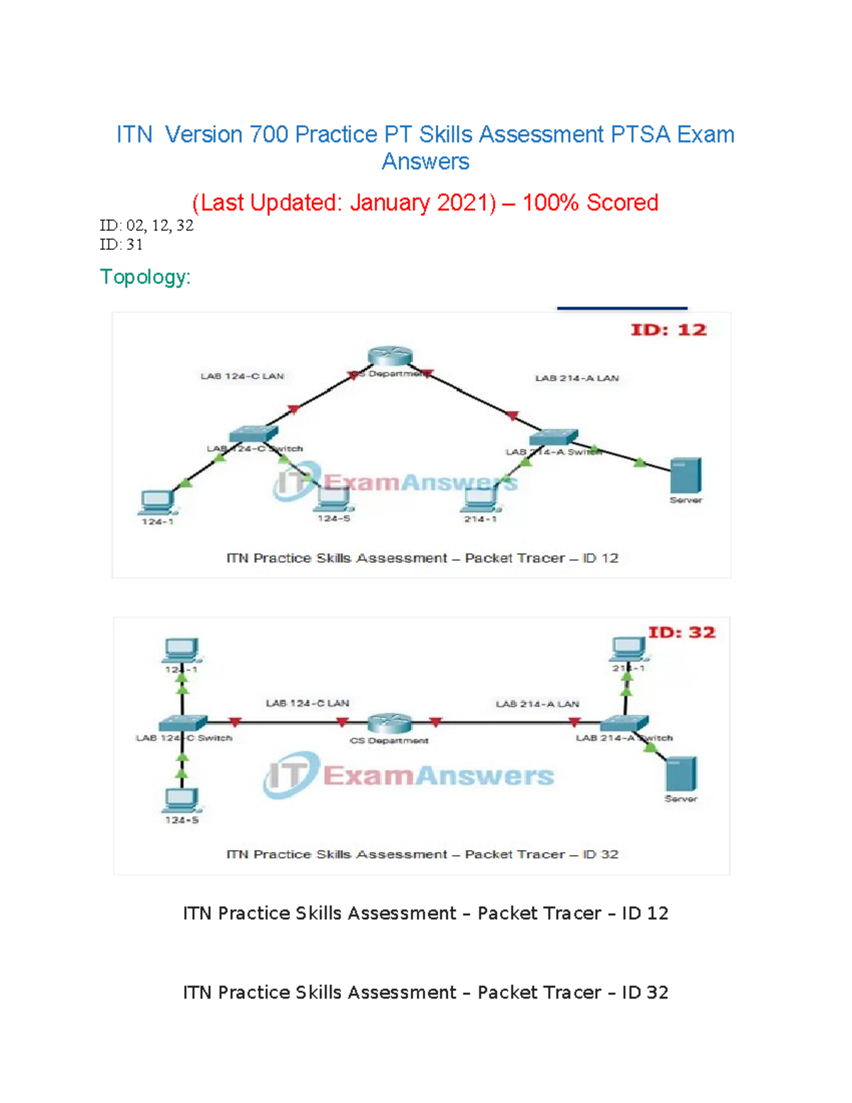 ITN Version 700 PT Skills Assessment Exam Answers - 100% Score - Studocu