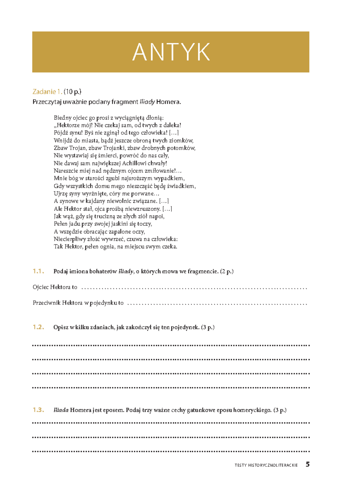 Antyk - test historycznoliteracki (klasa: Iliada i Antygona) - Studocu