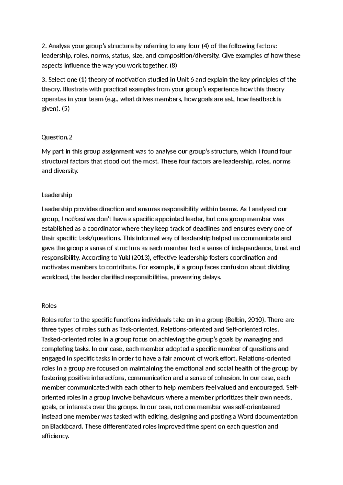 EIOP1524 Group Assignment: Analyzing Team Structure & Motivation Theory ...