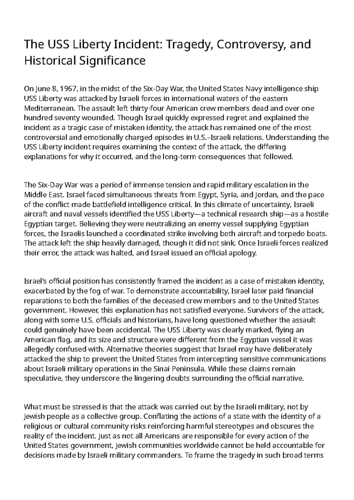 USS Liberty Incident: Tragedy, Controversy & Historical Impact - Studocu