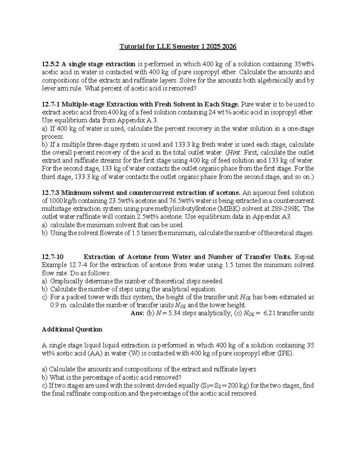 LLE Tutorial: Single Stage Extraction & Acetic Acid Recovery (12.5.2 ...