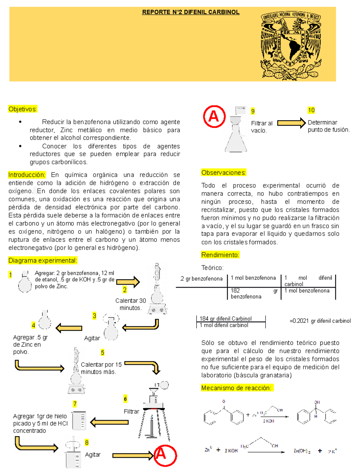 Reporte 2 difenil carbinol - REPORTE N°2 DIFENIL CARBINOL Objetivos ...