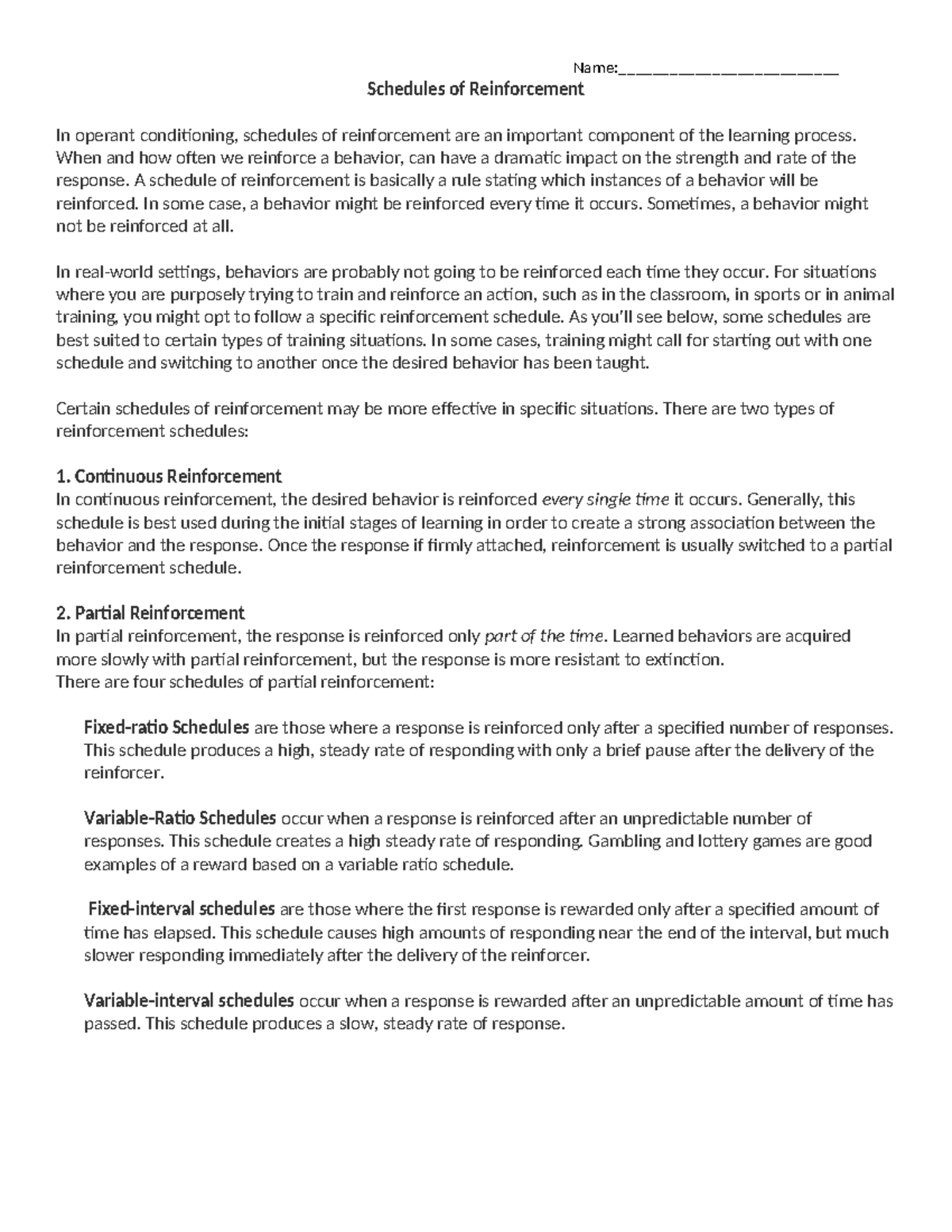Schedules of Reinforcement Practice (PSY 6868) - Studocu