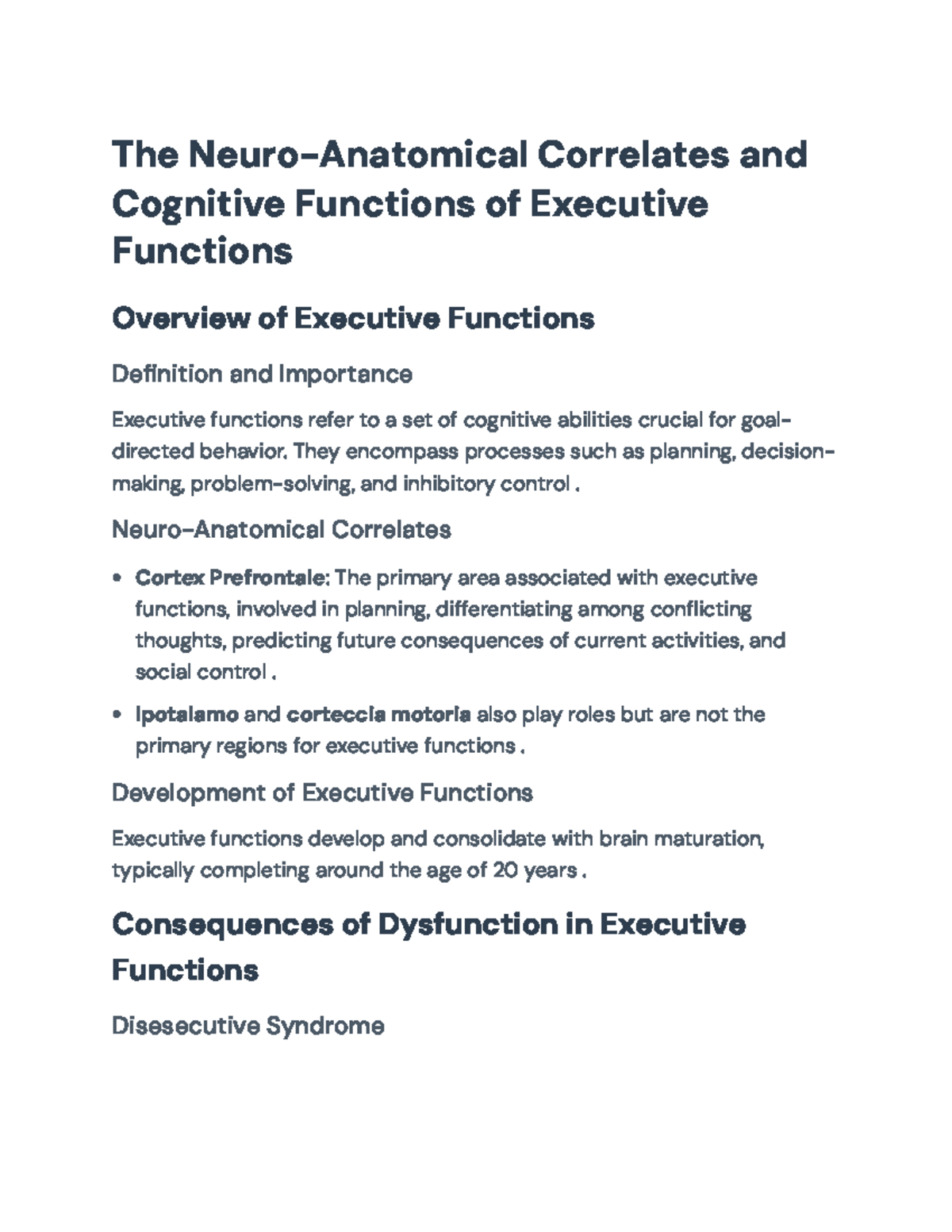 Neuro-Anatomical Correlates and Cognitive Functions of Executive ...