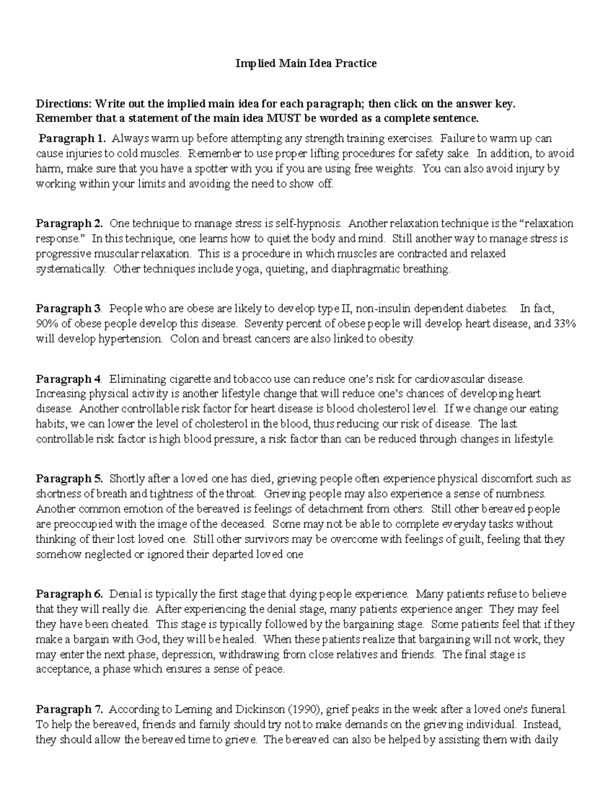 Implied Main Idea Practice - Studocu