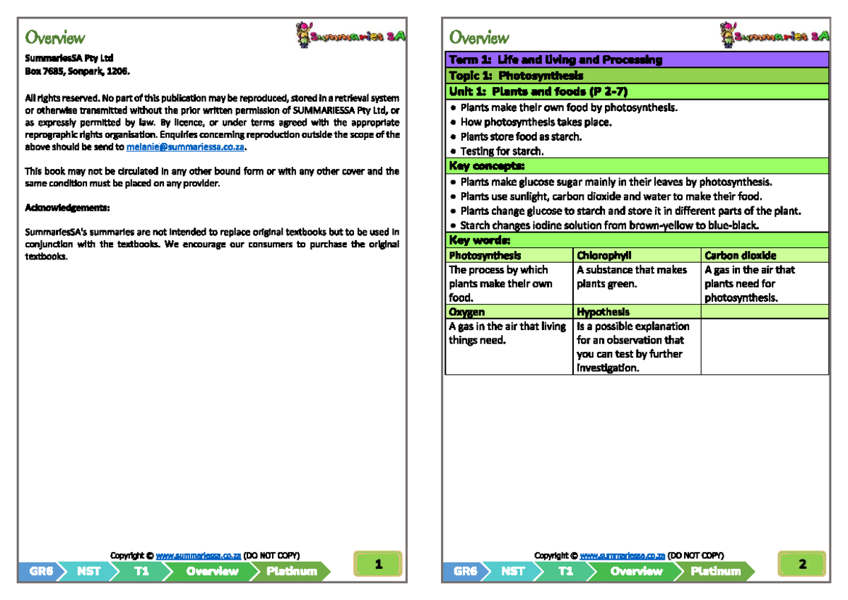 Grade 6 Natural Sciences & Tech Platinum Term 1 Study Notes - Studocu