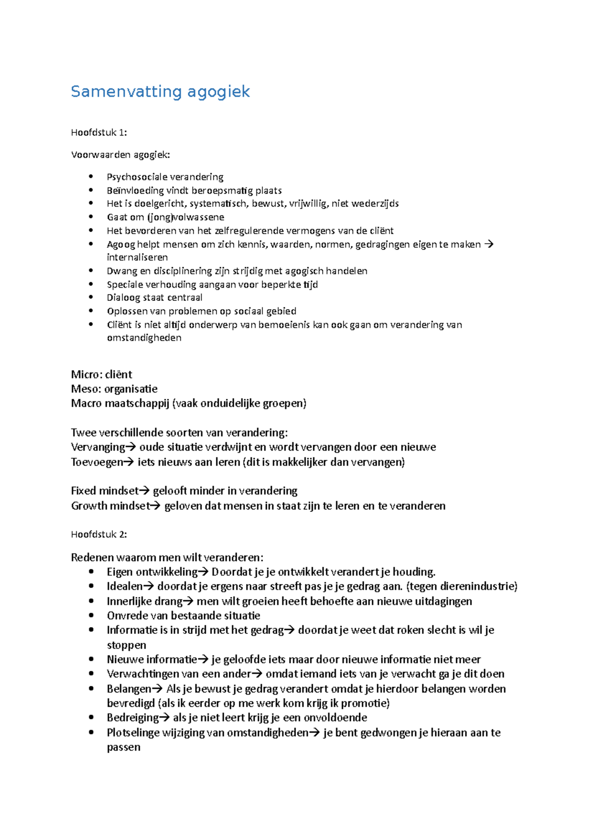 Samenvatting Agogiek Hoofdstukken 1 t/m 8 voor Cursus AG1001 - Studeersnel
