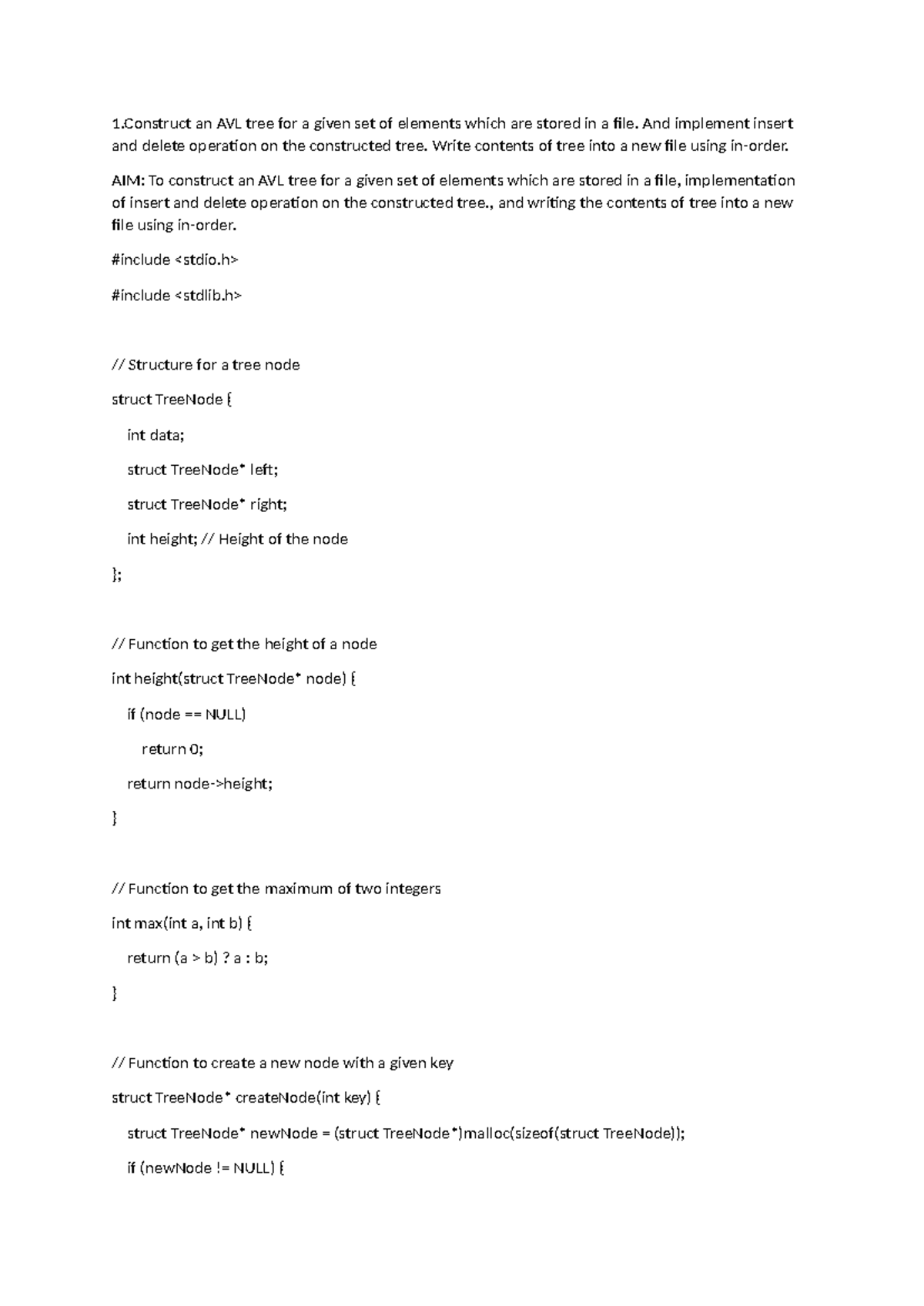 AVL Tree Operations Implementation - LAB Program (1) - Studocu