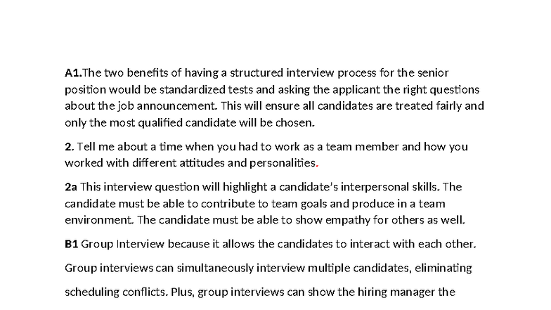 D354 Task 3: Structured Interview Process Benefits and Recommendations ...
