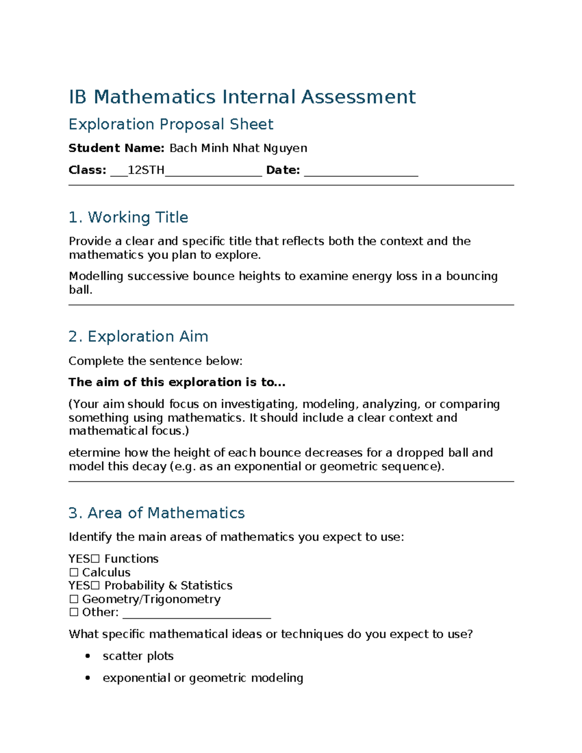 IB Math IA: Exploring Energy Loss in Bouncing Balls - Studocu