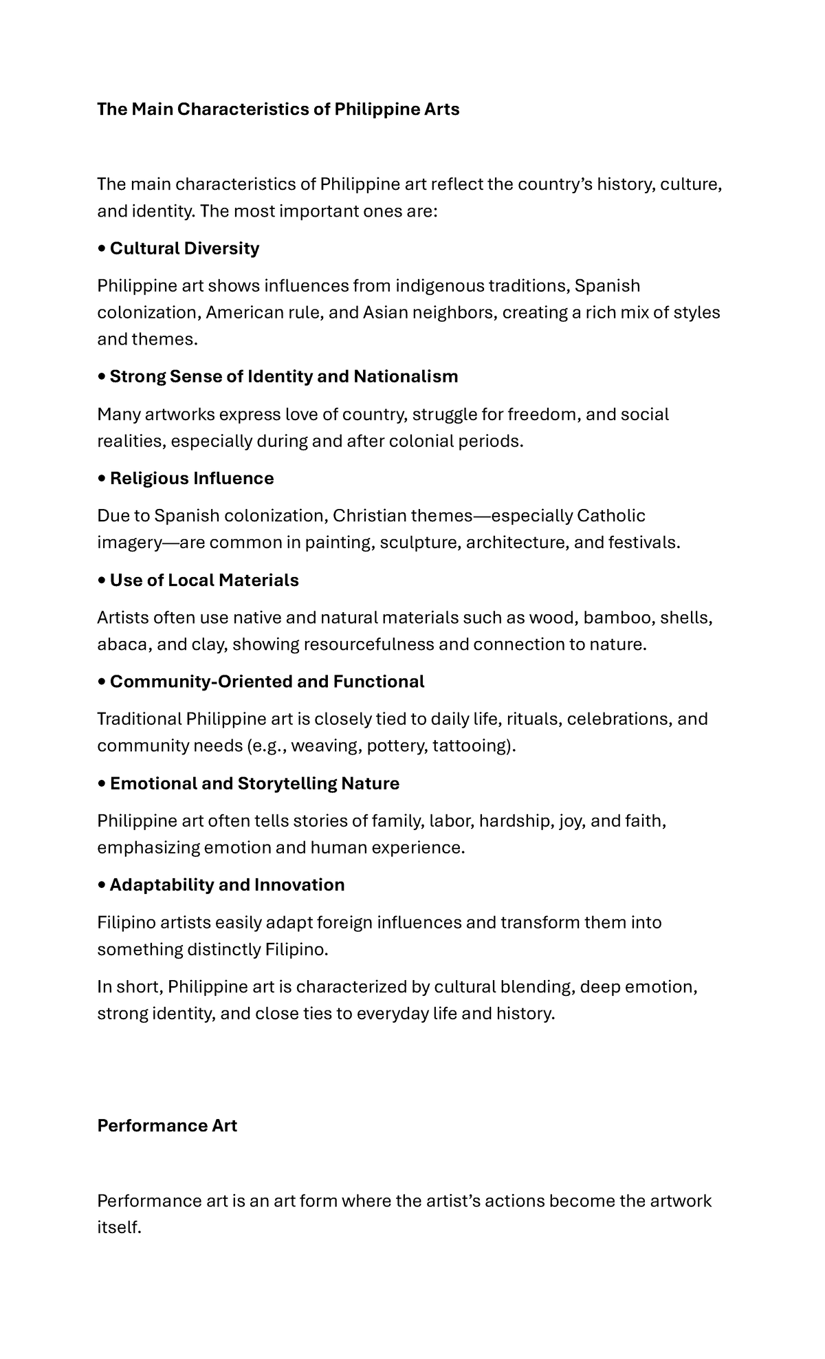 CPAR Notes: Key Characteristics of Philippine Arts and Culture - Studocu