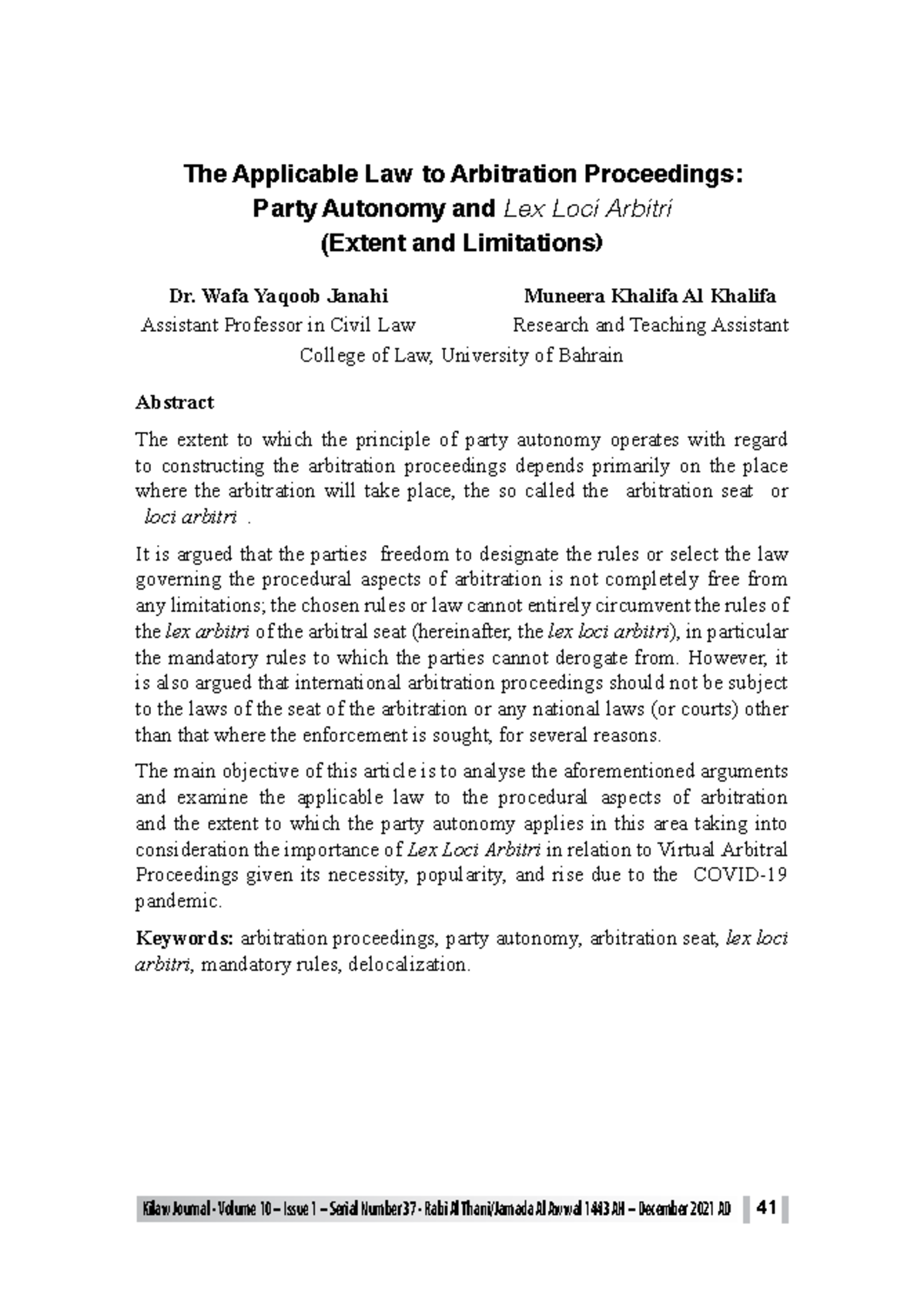 The applicable law to arbitration proceedings: Party autonomy and lex ...