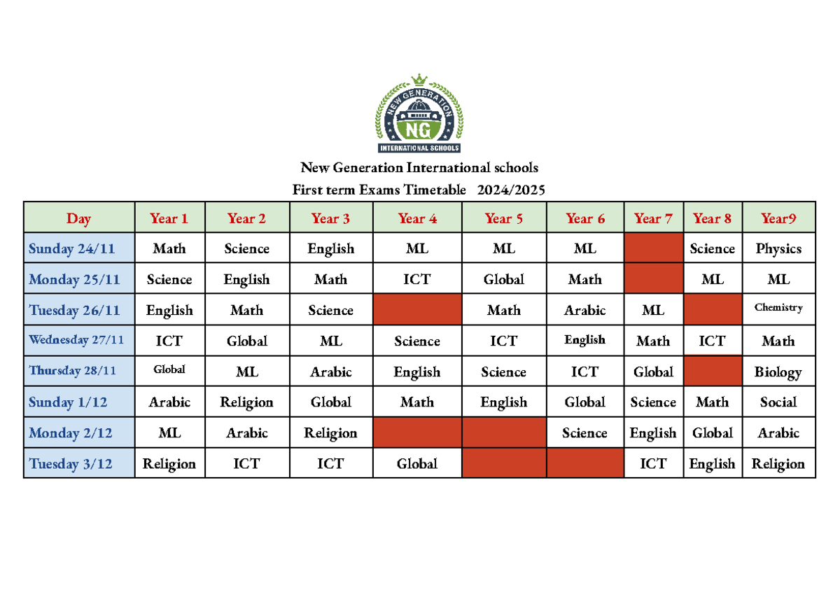 1st term timetable 2024-2025 نسخة - STEAK GENERA NG INTERNATIONAL ...