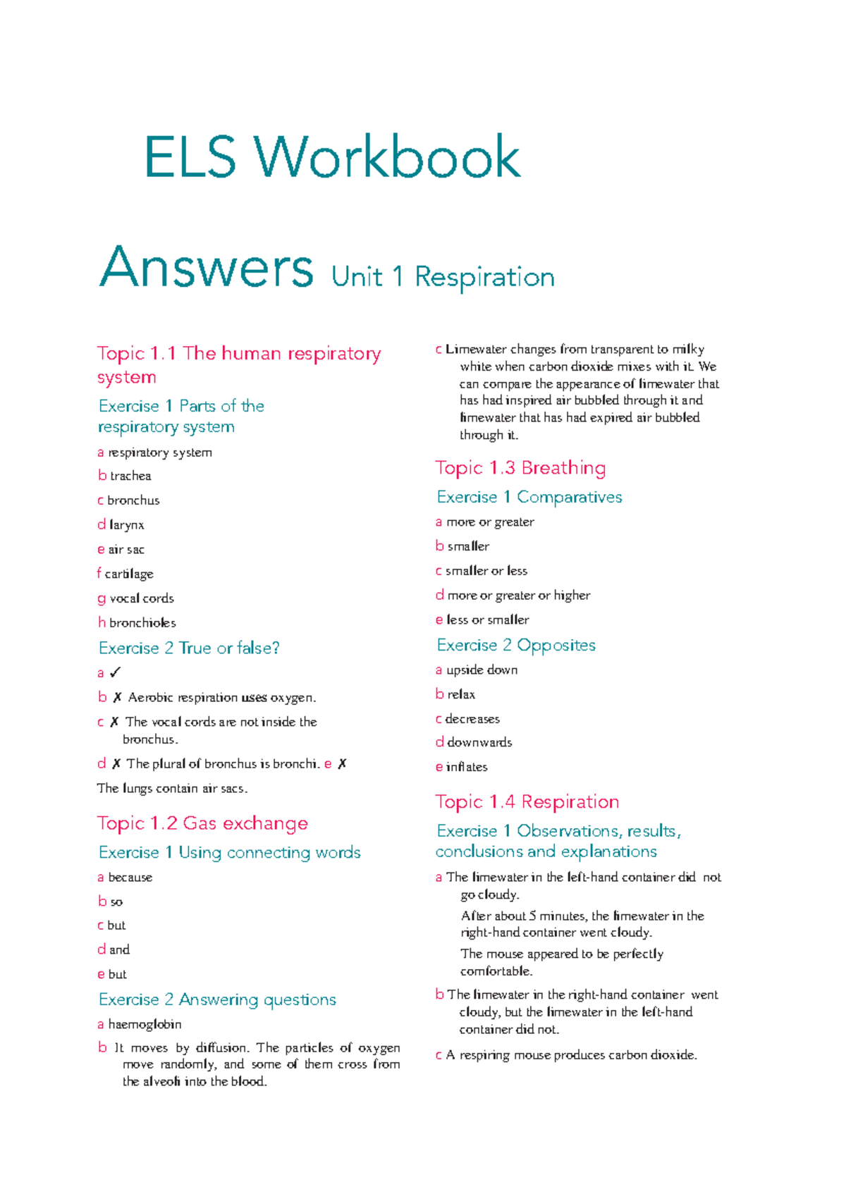 Cambridge Lower Secondary Science 8: ELS Workbook Answers Unit 1 - Studocu