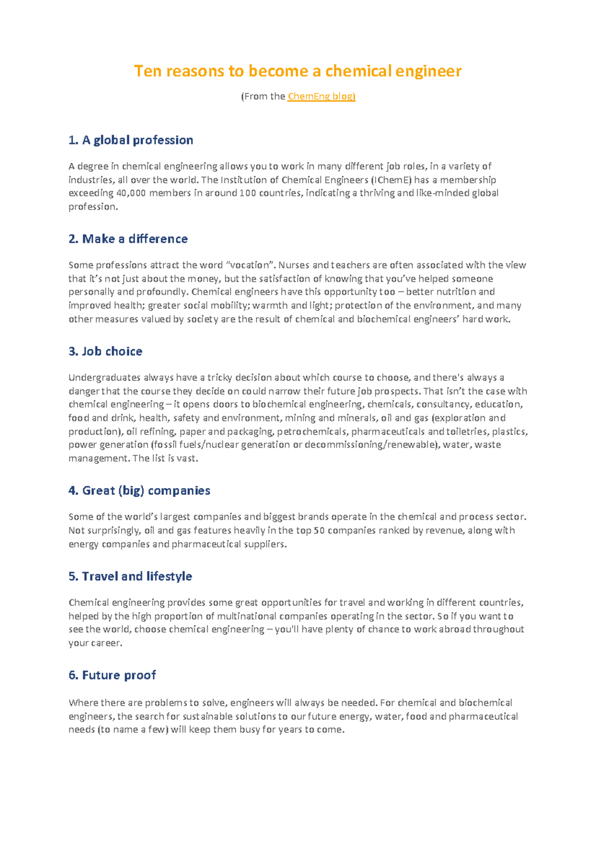 Ten Reasons to Become a Chemical Engineer: Insights from ChemEng Blog ...