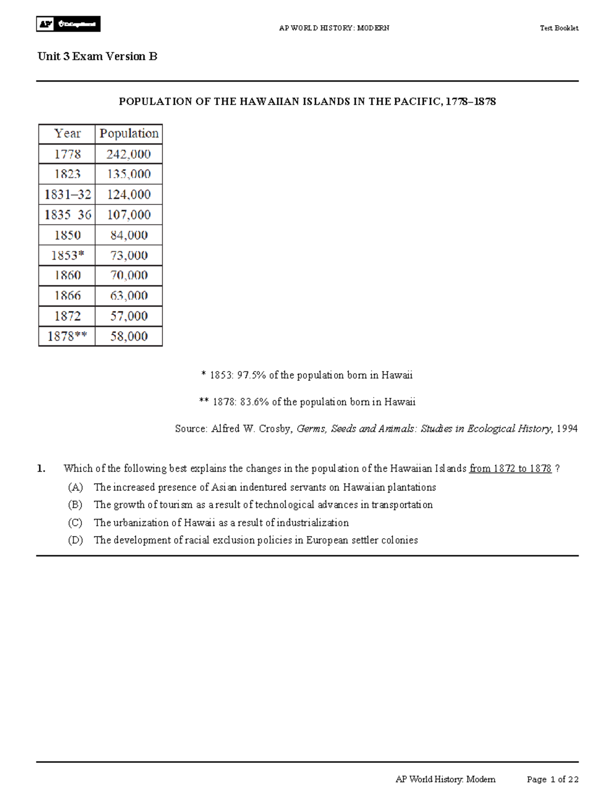 AP World History: Modern Unit 3 Test Booklet Exam Version B - Studocu