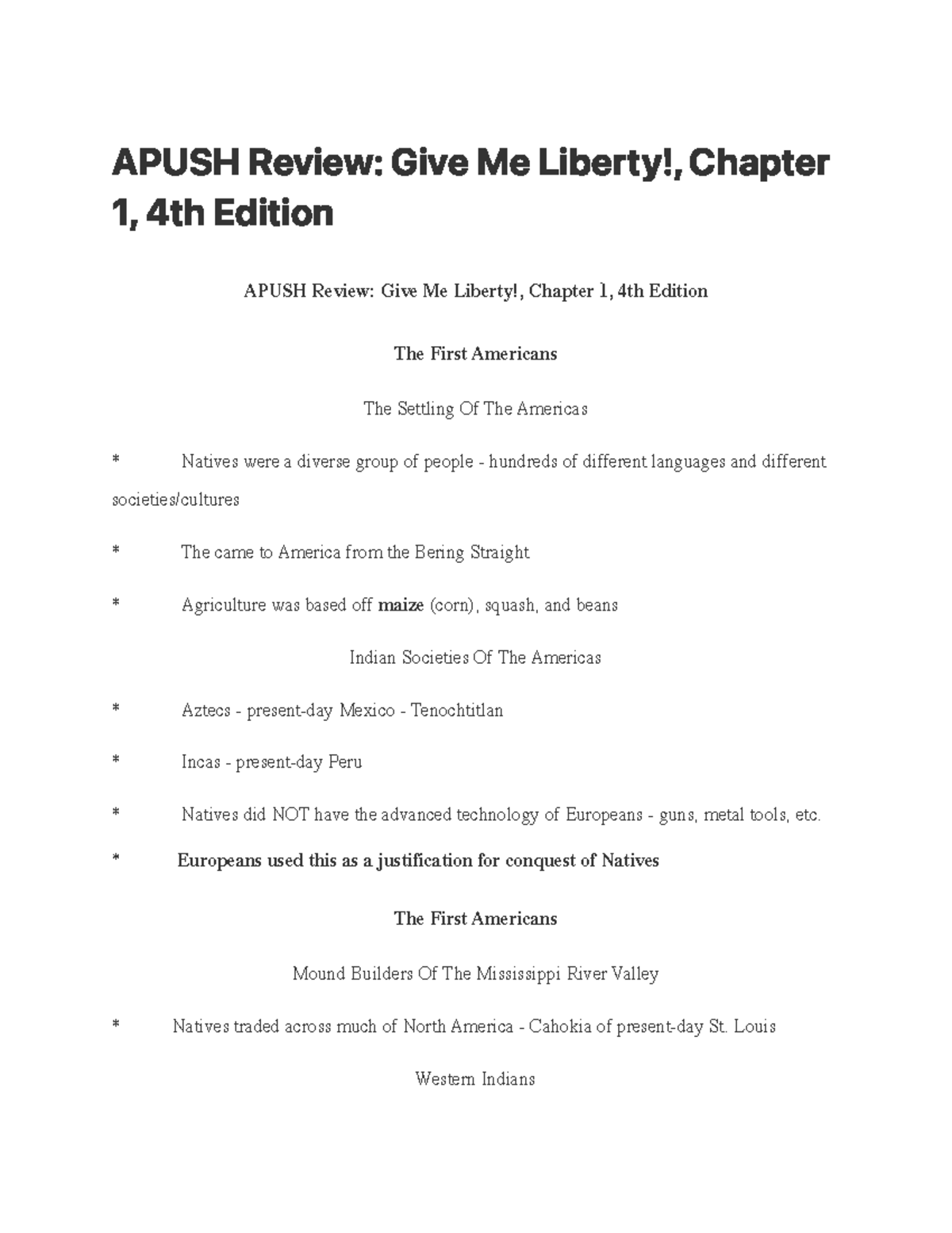 APUSH Review: Give Me Liberty! Chapter 1 Overview, 4th Ed. - Studocu