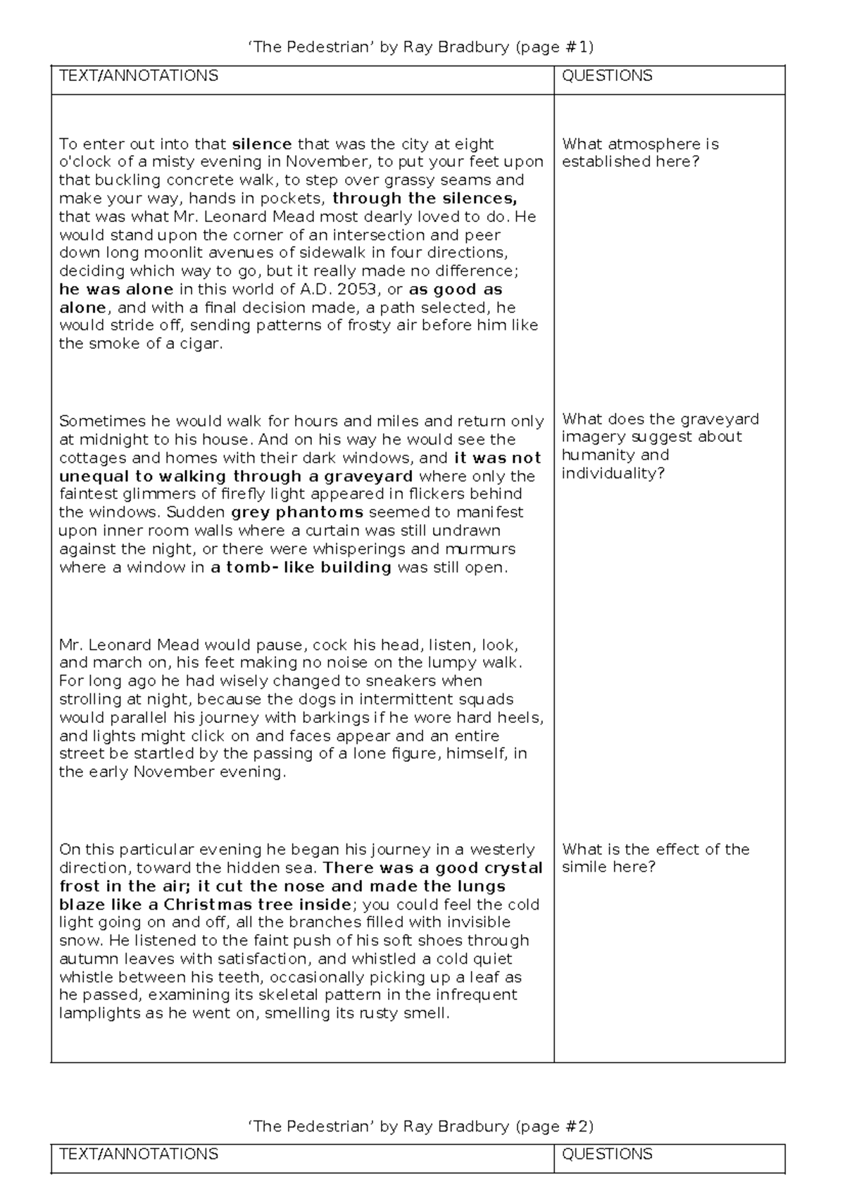 The Pedestrian (ENG 101) Annotation Questions and Analysis - Studocu