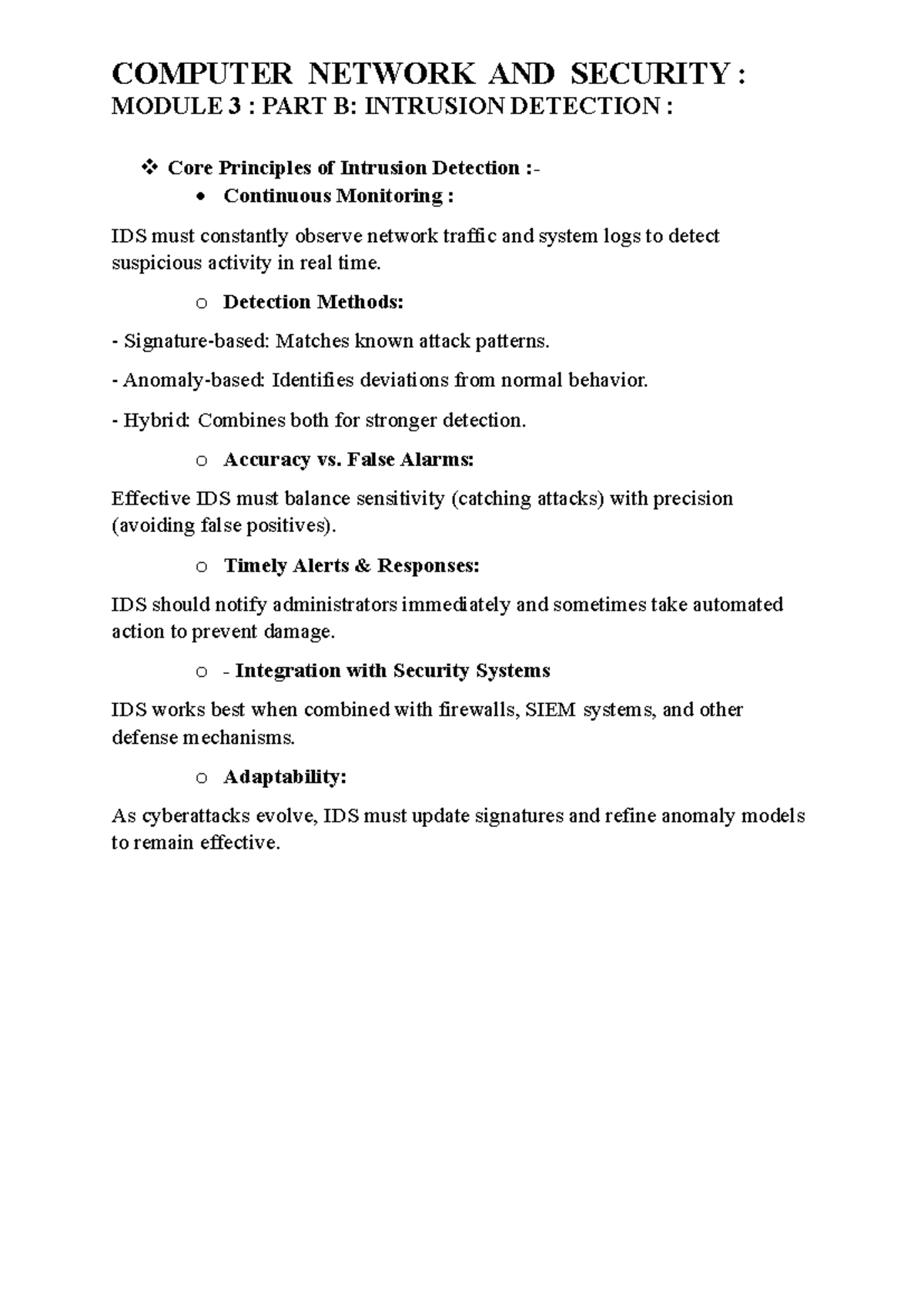 COMPUTER NETWORK AND SECURITY: MODULE 3: INTRUSION DETECTION PRINCIPLES ...