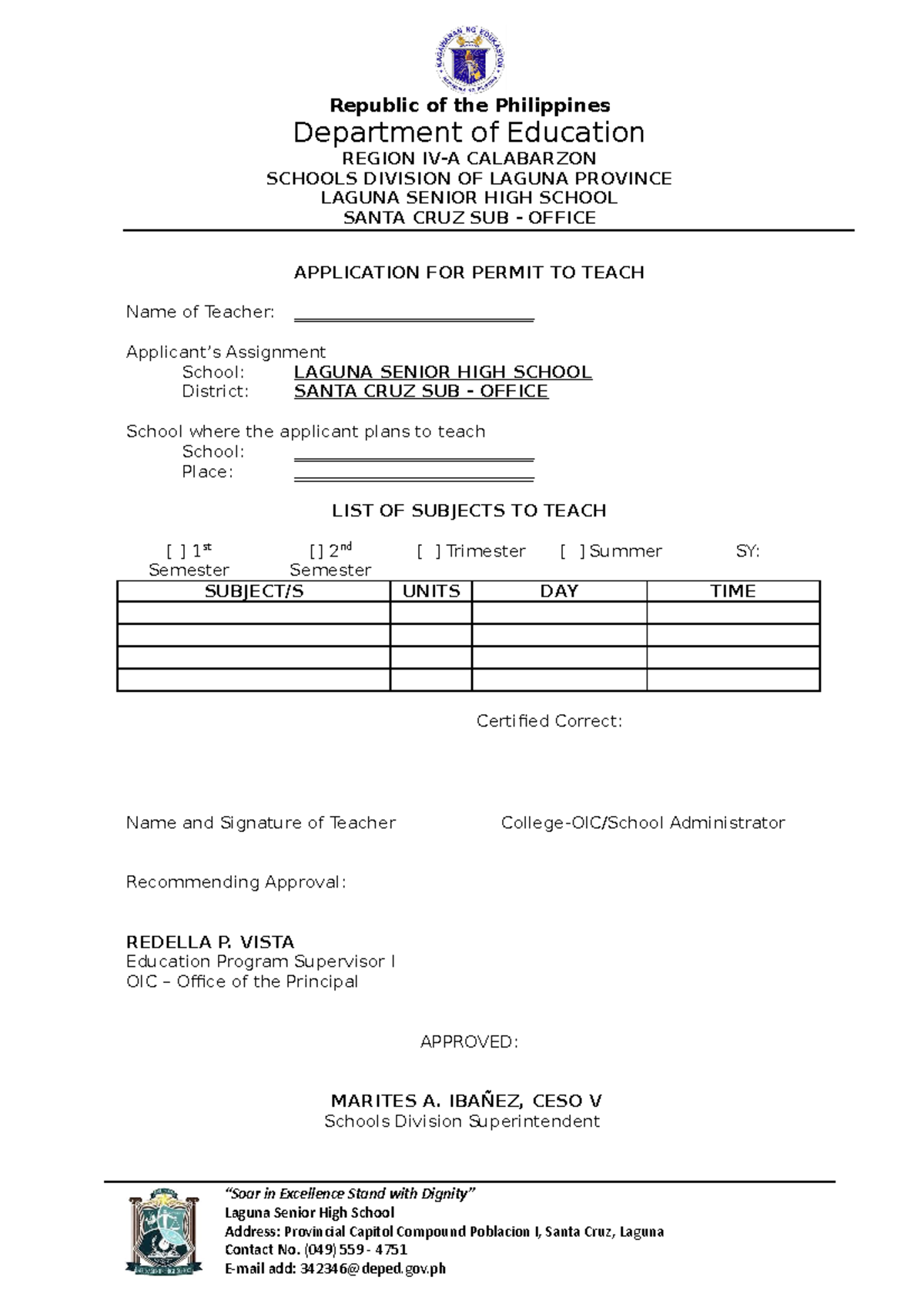 Permit-TO- Teach - letter - Republic of the Philippines Department of ...