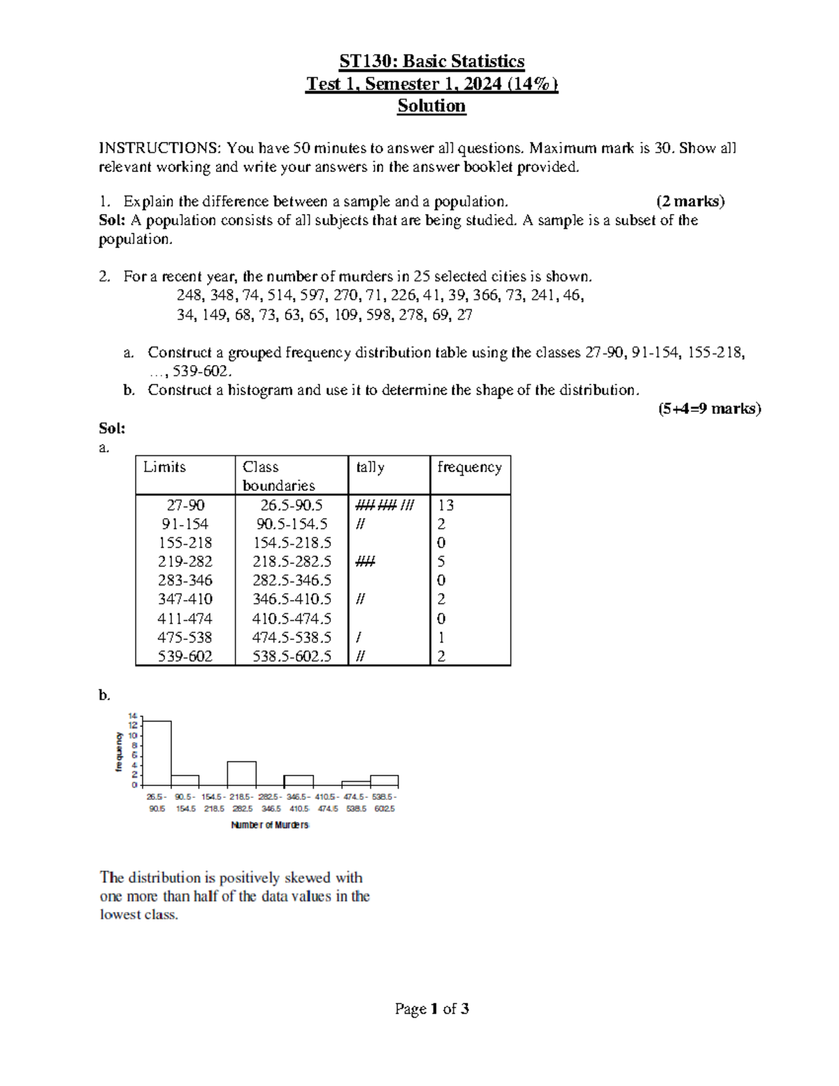 ST130 Test 1 S1 2024 sol - It will help student - Page 1 of 3 ST13 0 ...