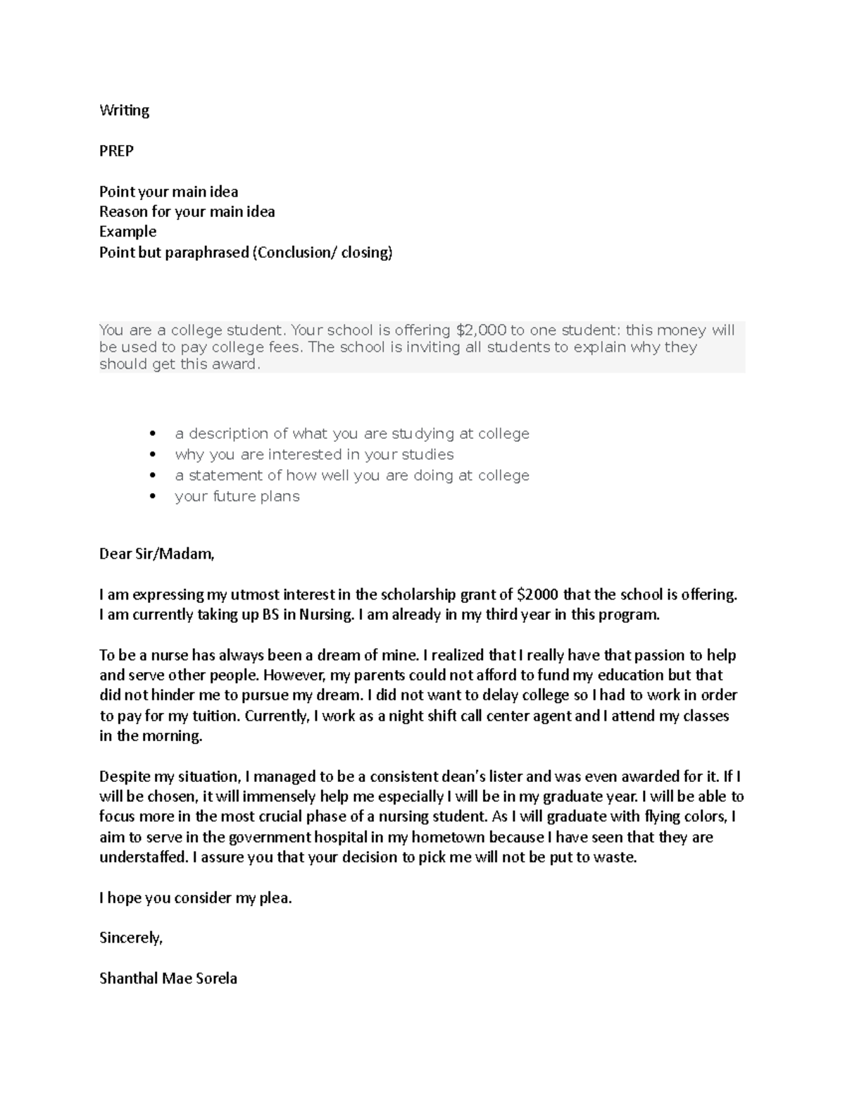 Writing - Writing PREP Point your main idea Reason for your main idea ...