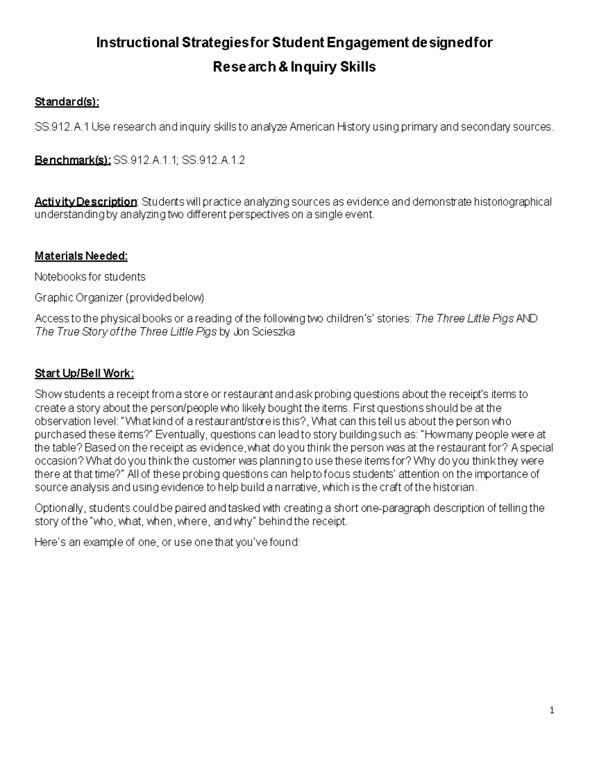 Analyzing Perspectives on Historical Narratives - Research & Inquiry ...