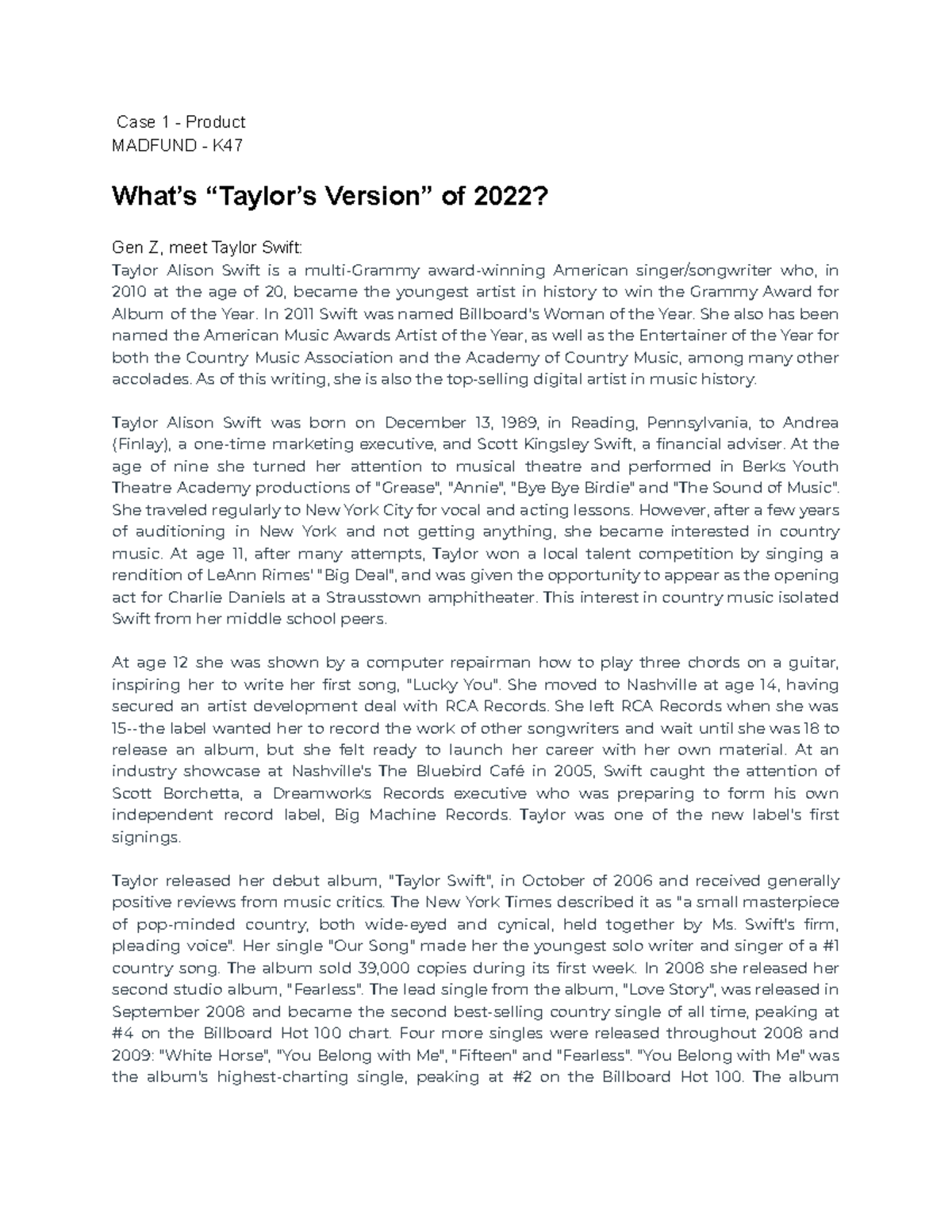 Case Study K: Taylor Swift's Marketing Strategy & "Taylor's Version ...
