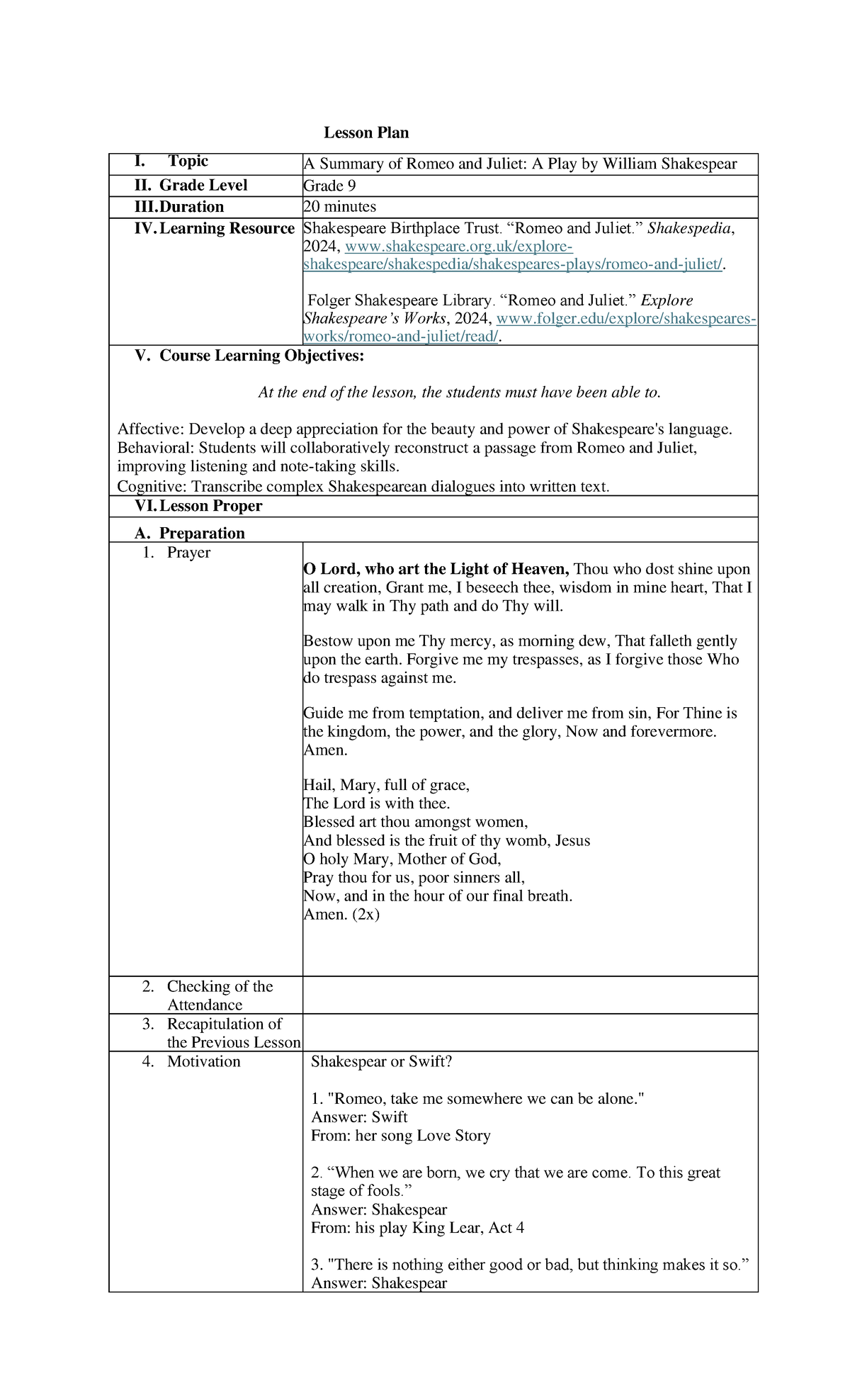 Lesson Plan in Teaching and Assessment of the Macro Skills - Lesson Plan I. Topic A Summary of ...