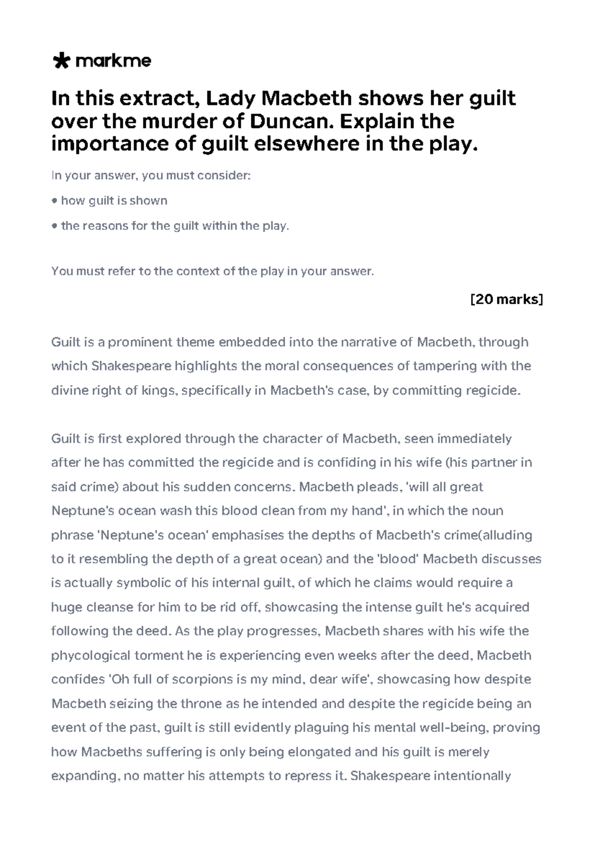 Shakespeare's Macbeth: Exploring the Theme of Guilt in the Play - Studocu