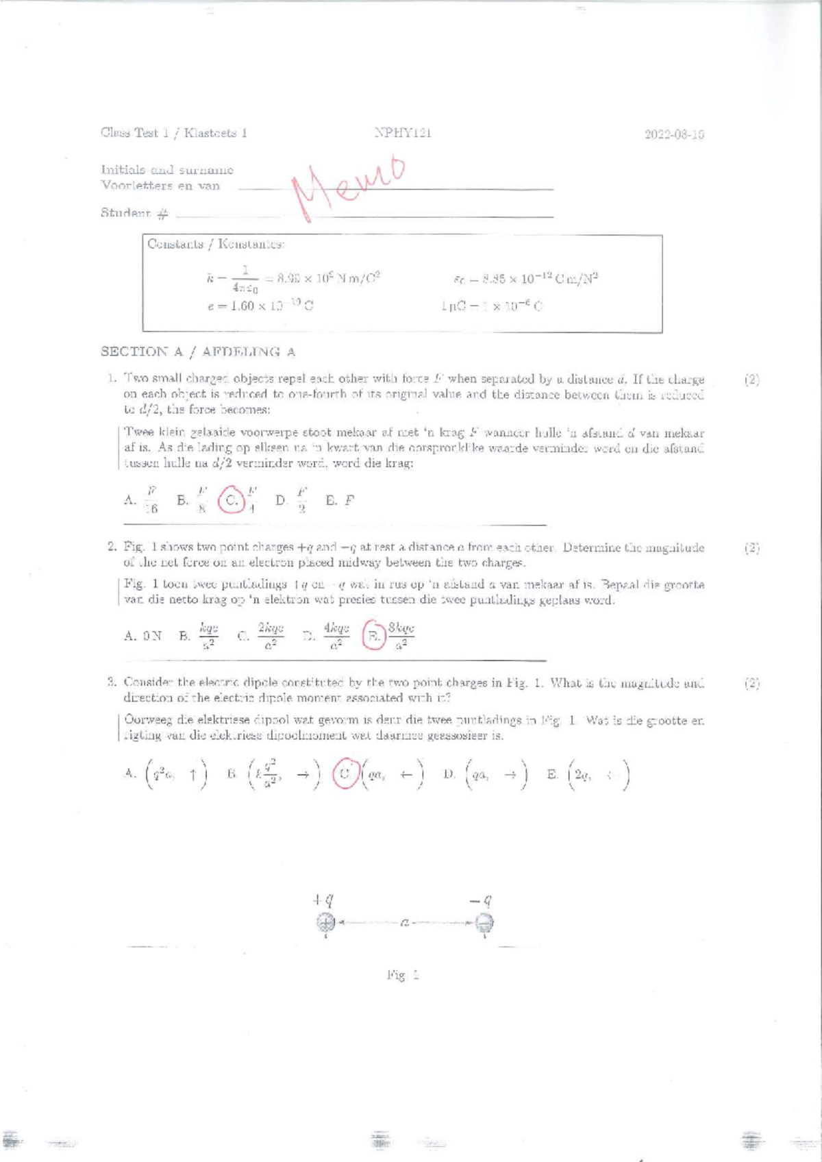 Class Test 1 Memo NPHY121 - Solutions and Explanations - Studocu