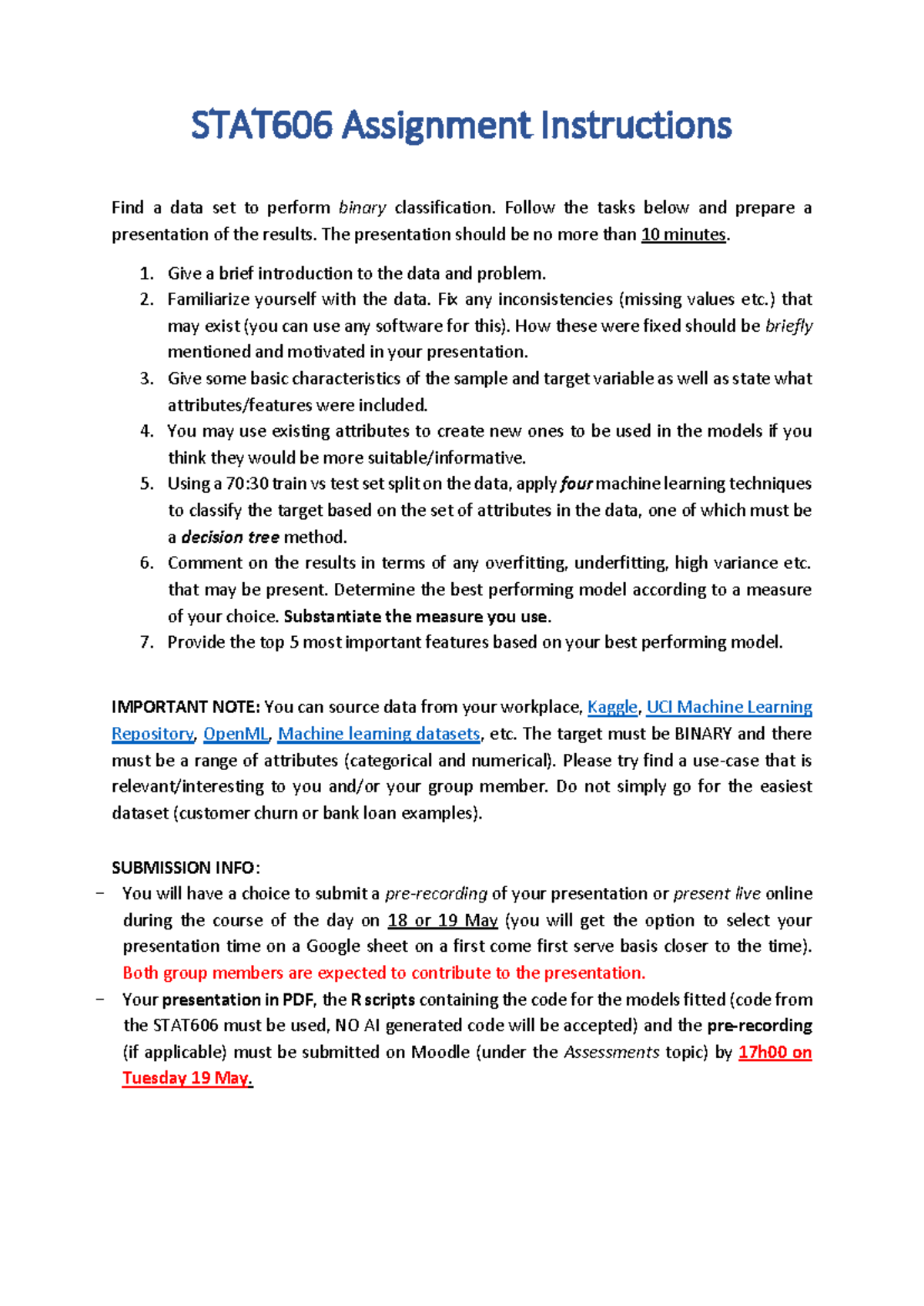 STAT606 Binary Classification Assignment Guidelines - Studocu
