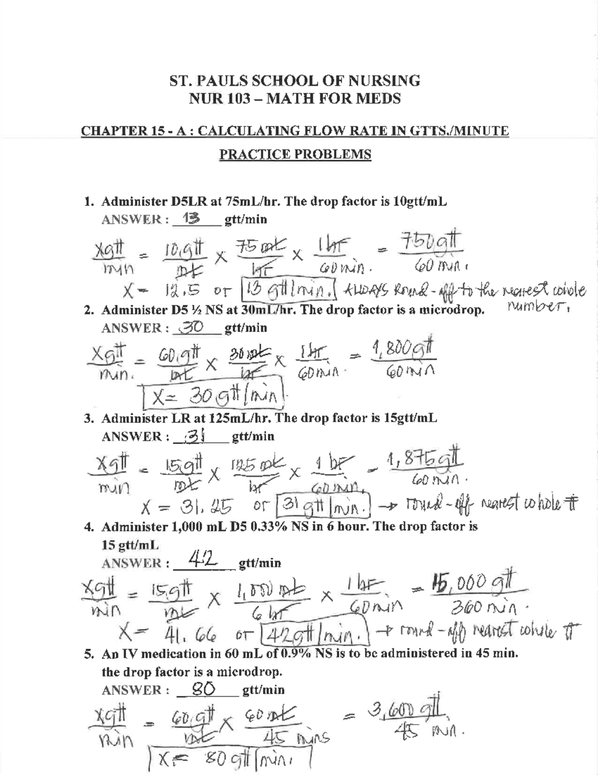 B1. Flow Rate in gtts per min - ST. PAULS SCHOOL OF NURSING NUR 103 ...