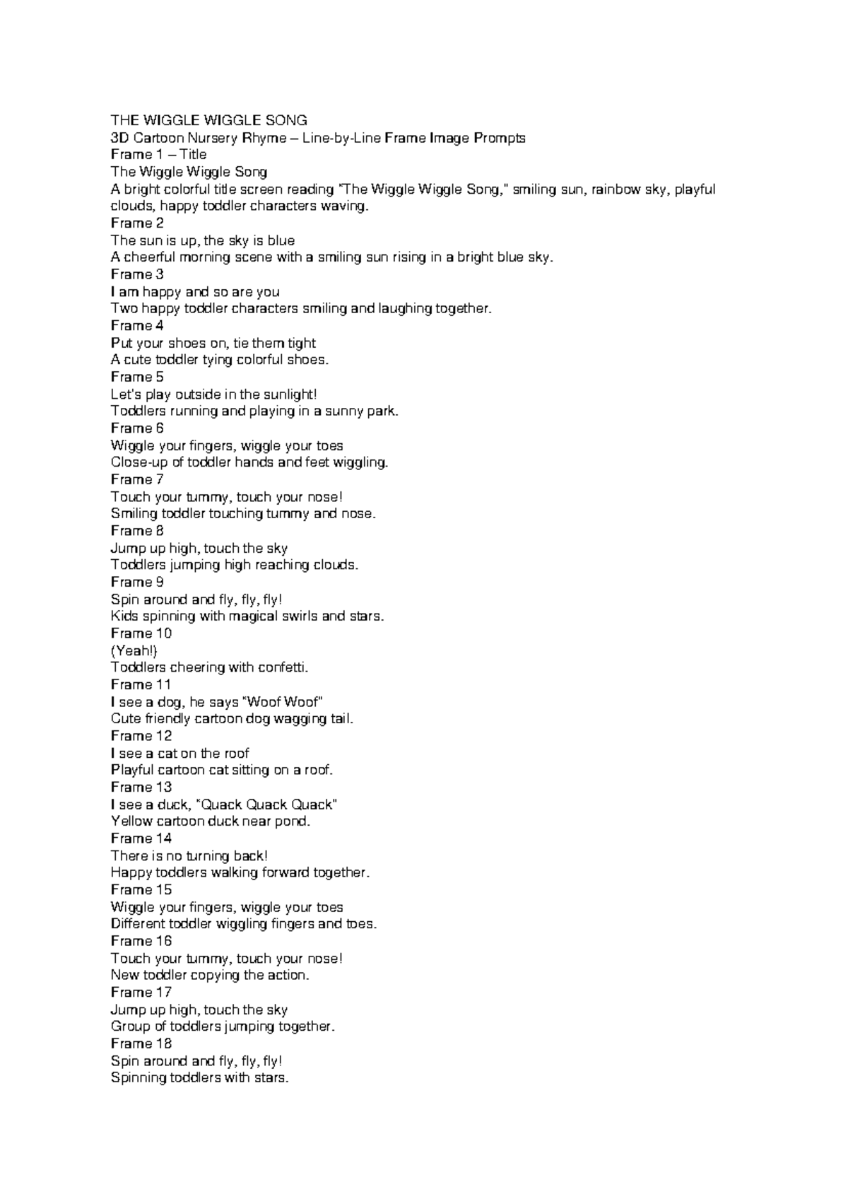 THE WIGGLE WIGGLE SONG Frame Prompts for Nursery Rhyme - Studocu