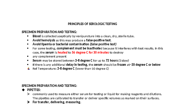 Midterm Study Notes: Principles of Serologic Testing (Course Code ...