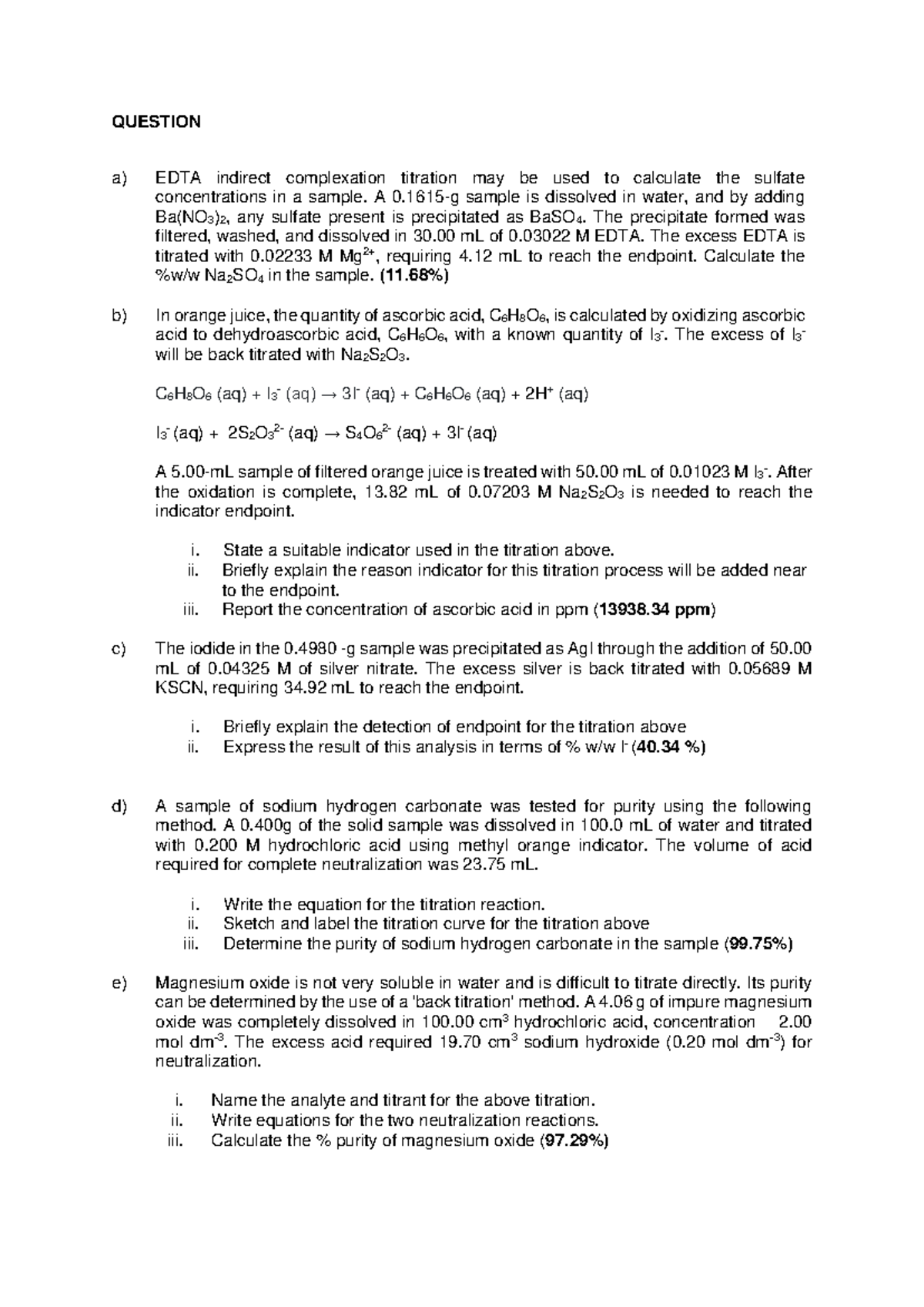 Titration Techniques and Calculations: A Comprehensive Study Guide ...