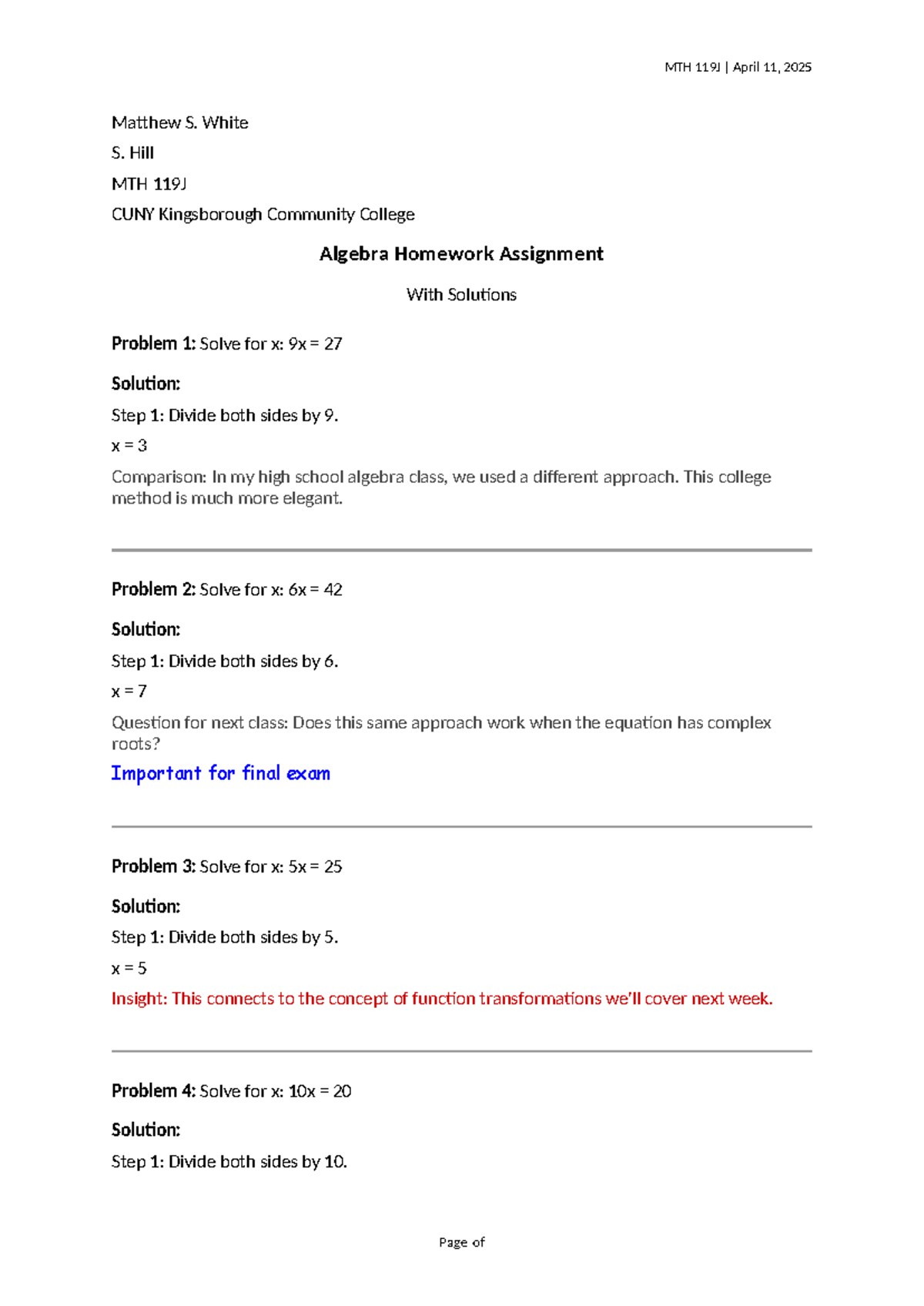 MTH 119J Algebra Homework Assignment Solutions for April 2025 - Studocu