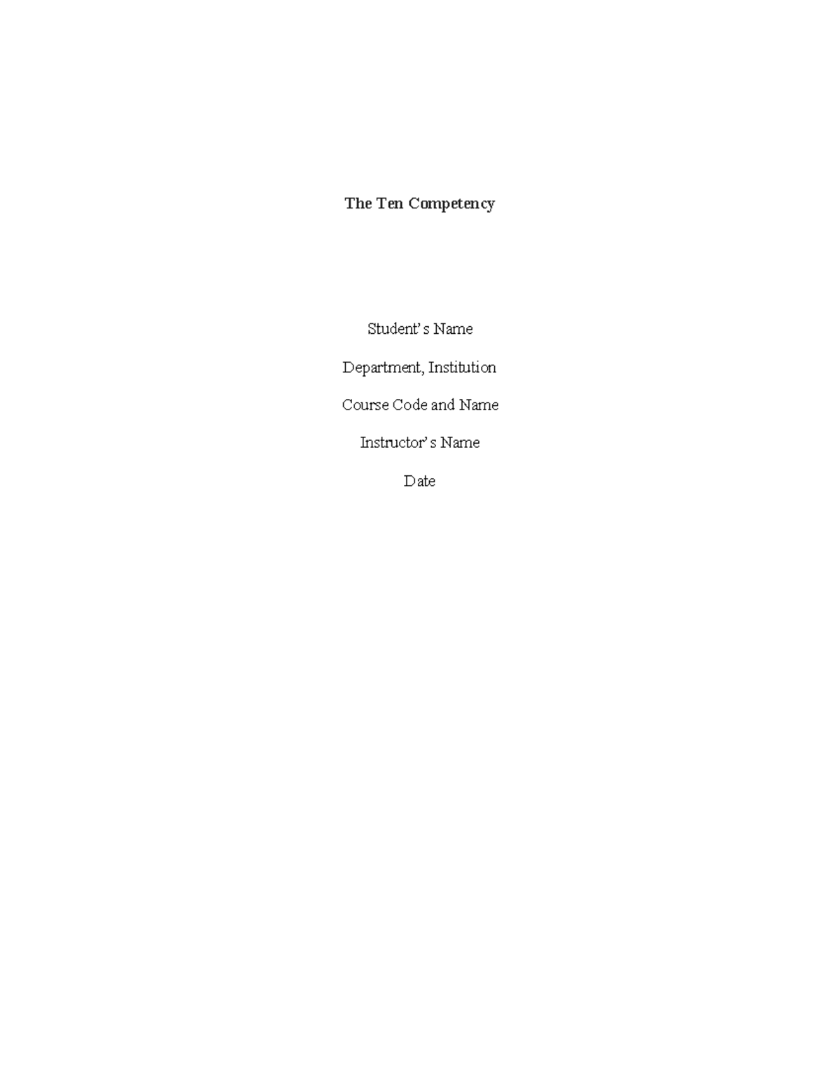 The Ten Competencies in Social Work Practice - Course Code: [Insert ...