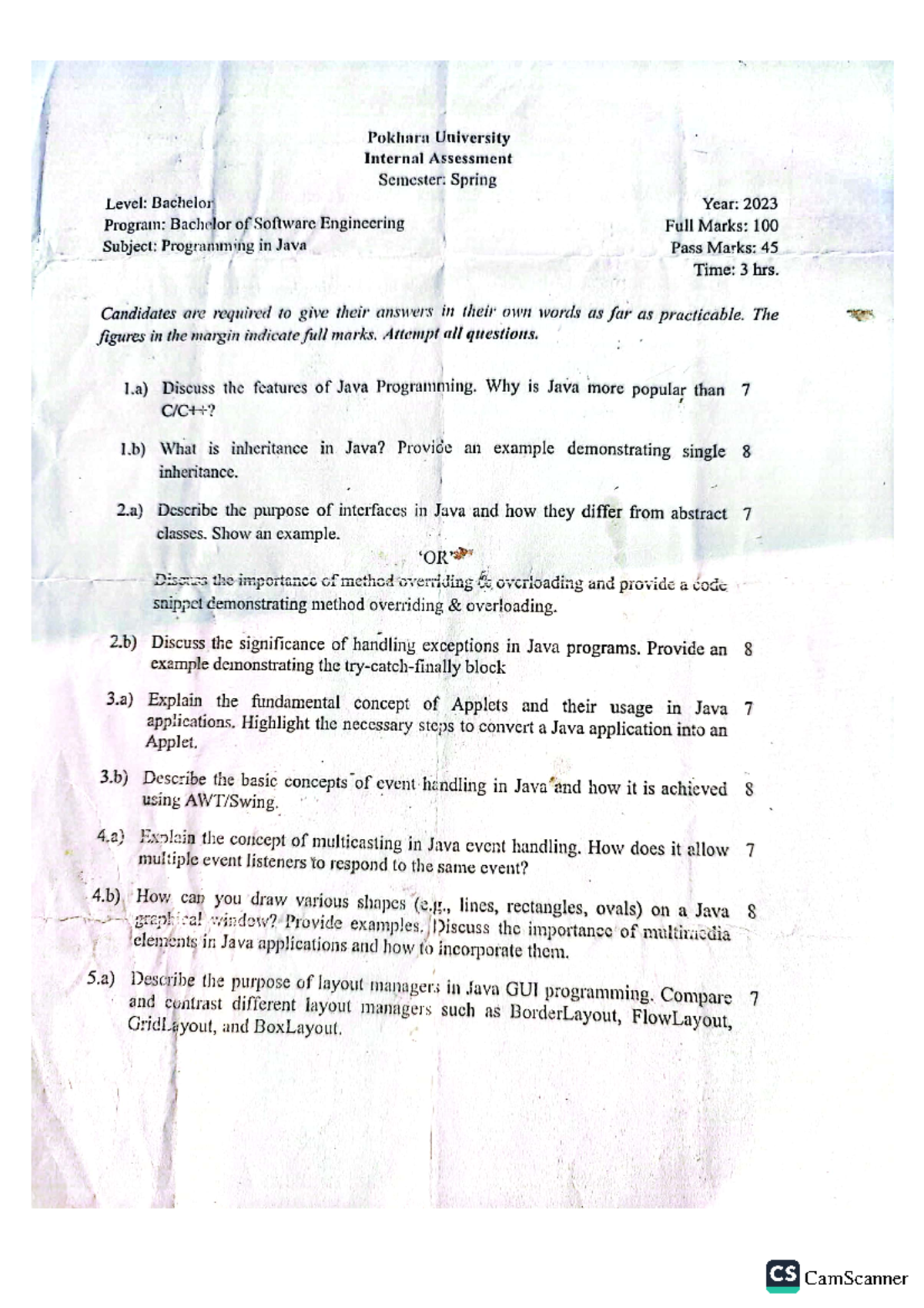 Java Question Bank - Comprehensive Question Collection for Exams - Studocu