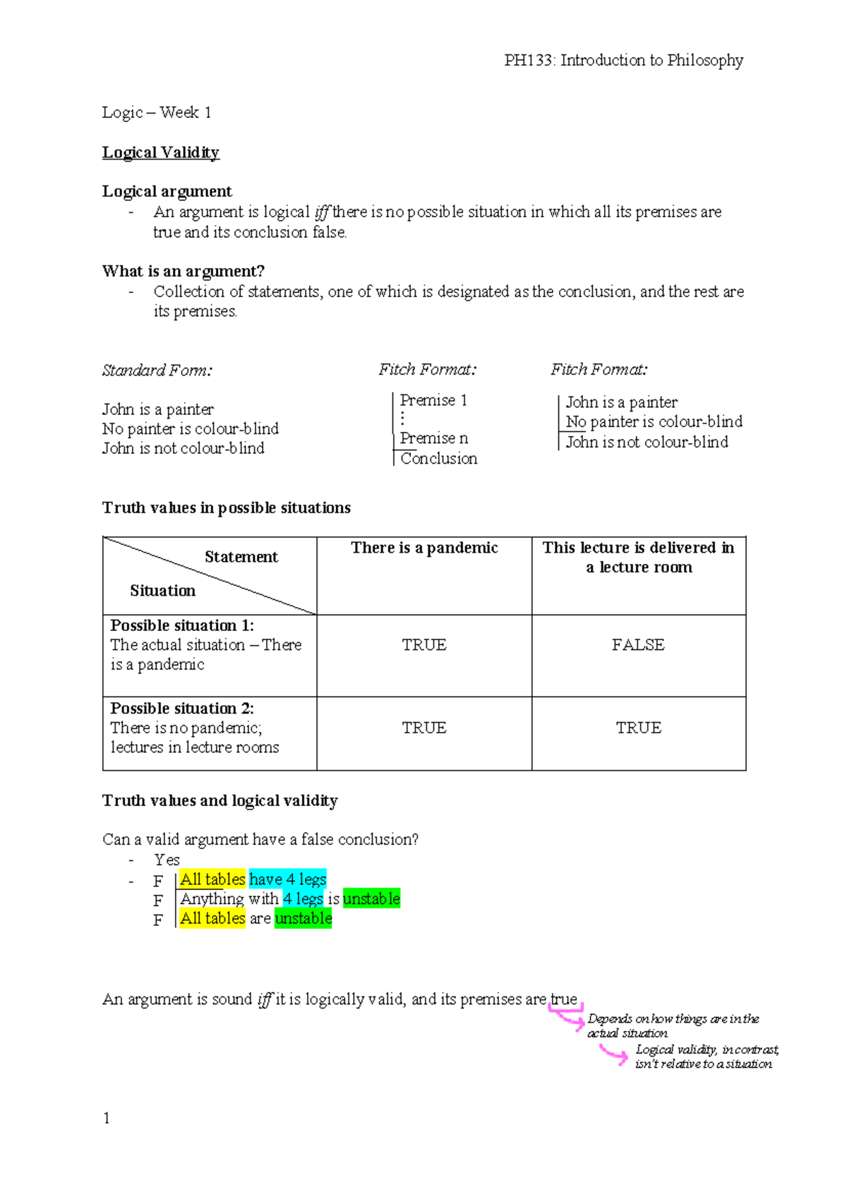 PH133 - Logic Week 1 - WK 1 - Logic – Week 1 Logical Validity Logical ...