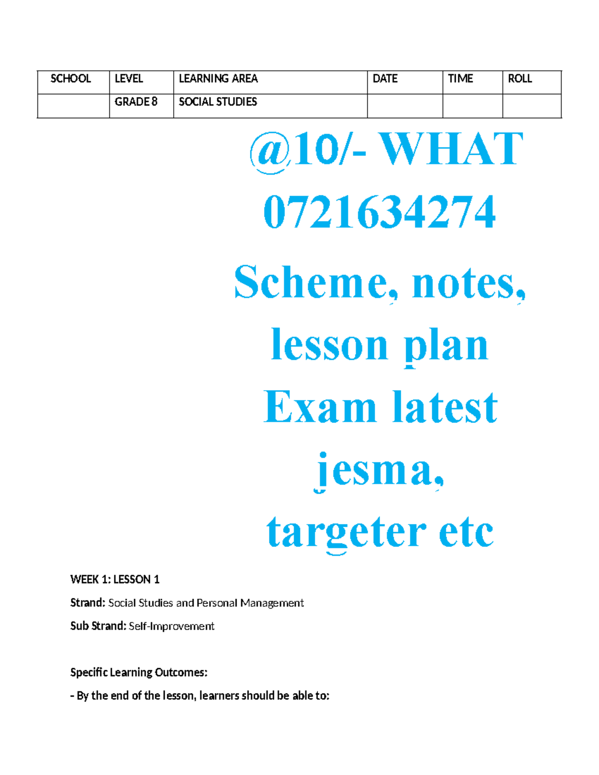 Grade 8 Social Studies Lesson Plans: Term 1 Overview - Studocu