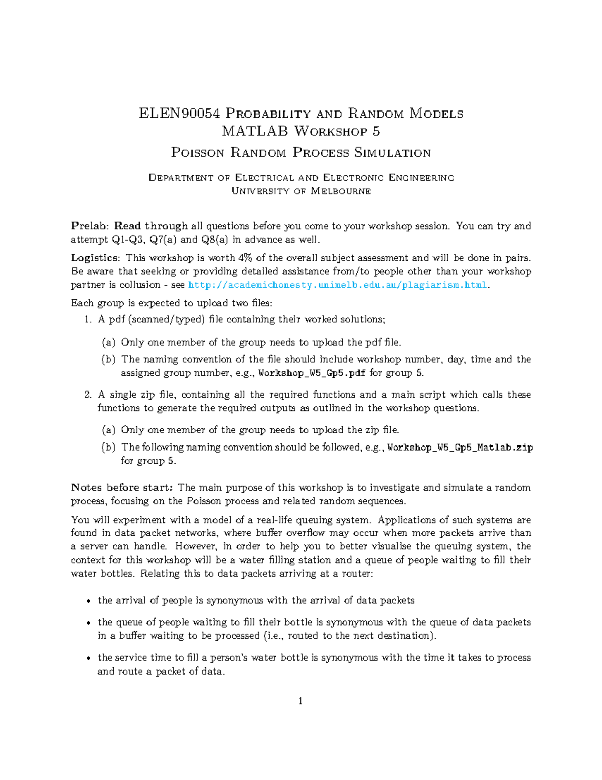 ELEN90054 W5 MATLAB Workshop: Poisson Process Simulation Notes - Studocu