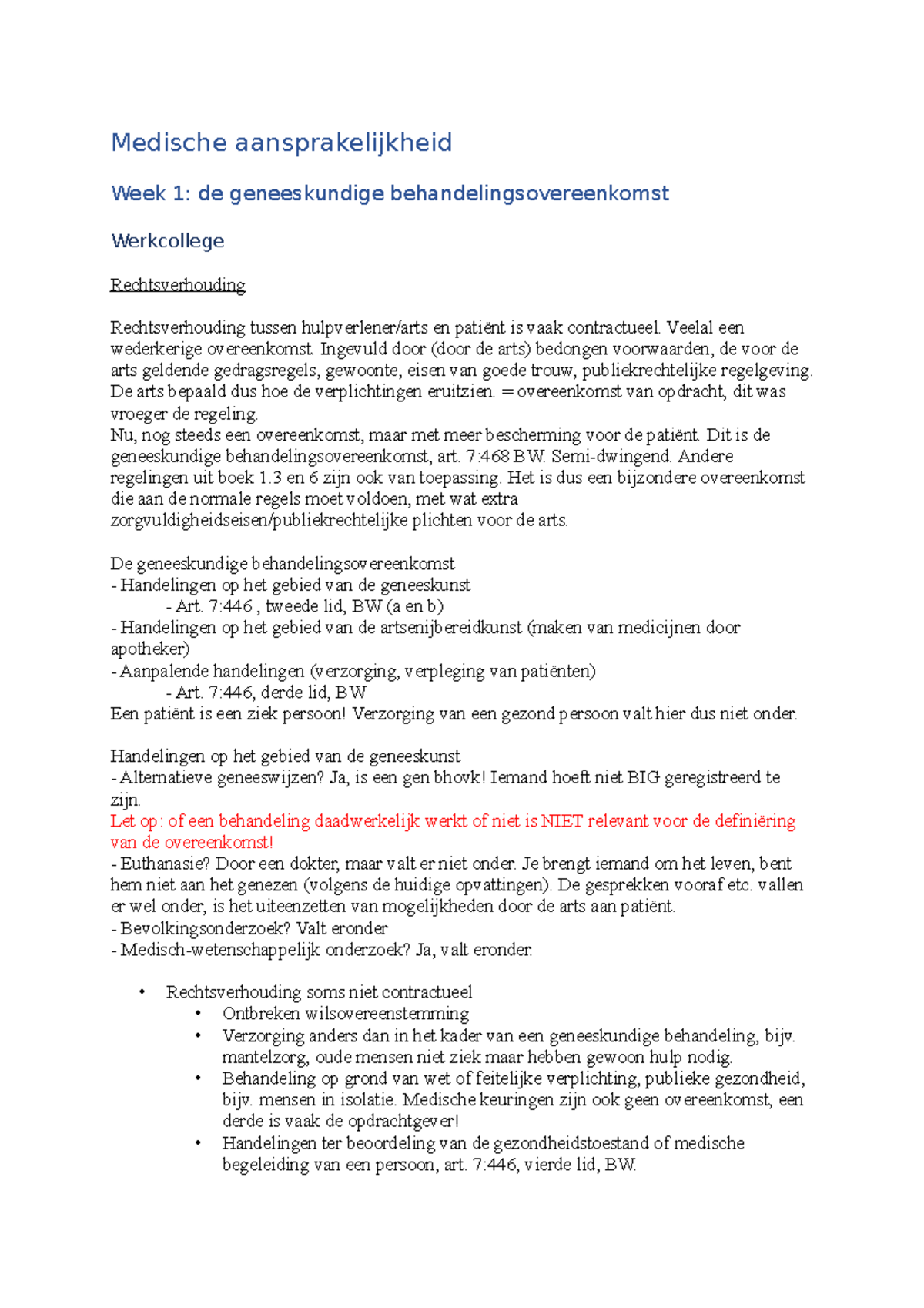 Medische Aansprakelijkheid - Week 1: Geneeskundige ...